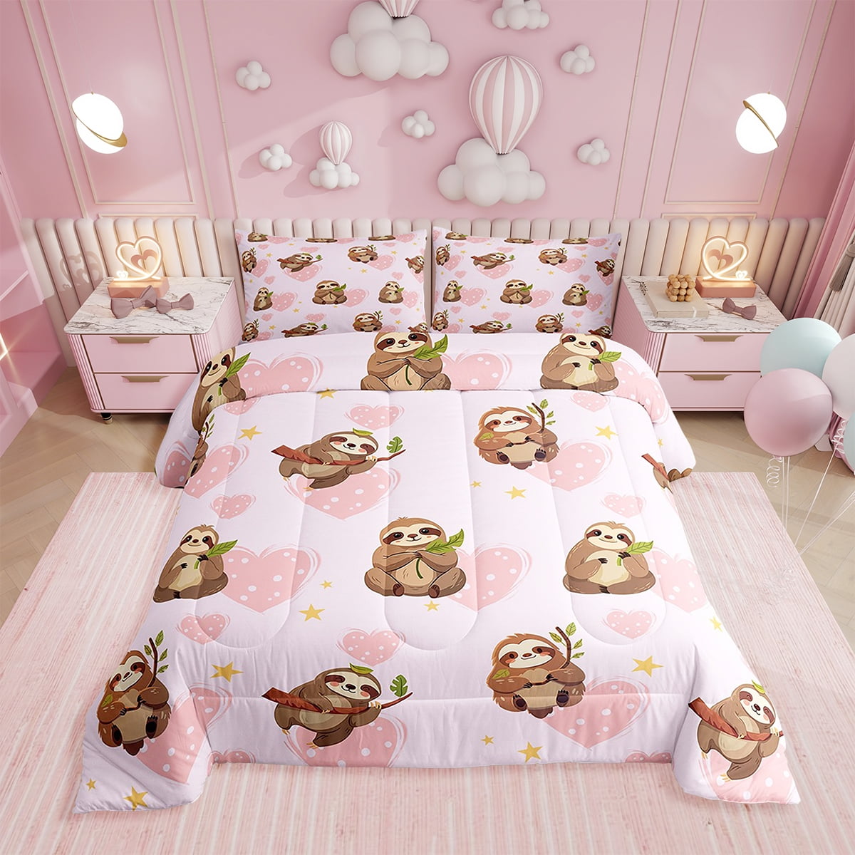 Erosebridal Twin Cute Sloth Comforter Set,Cartoon Sloth Bedding Set ...