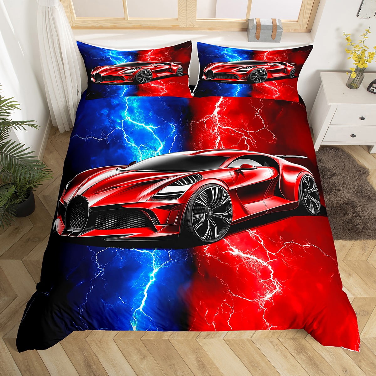 Erosebridal Twin Race Car Duvet Cover,Red and Blue Sports Car Bedding ...