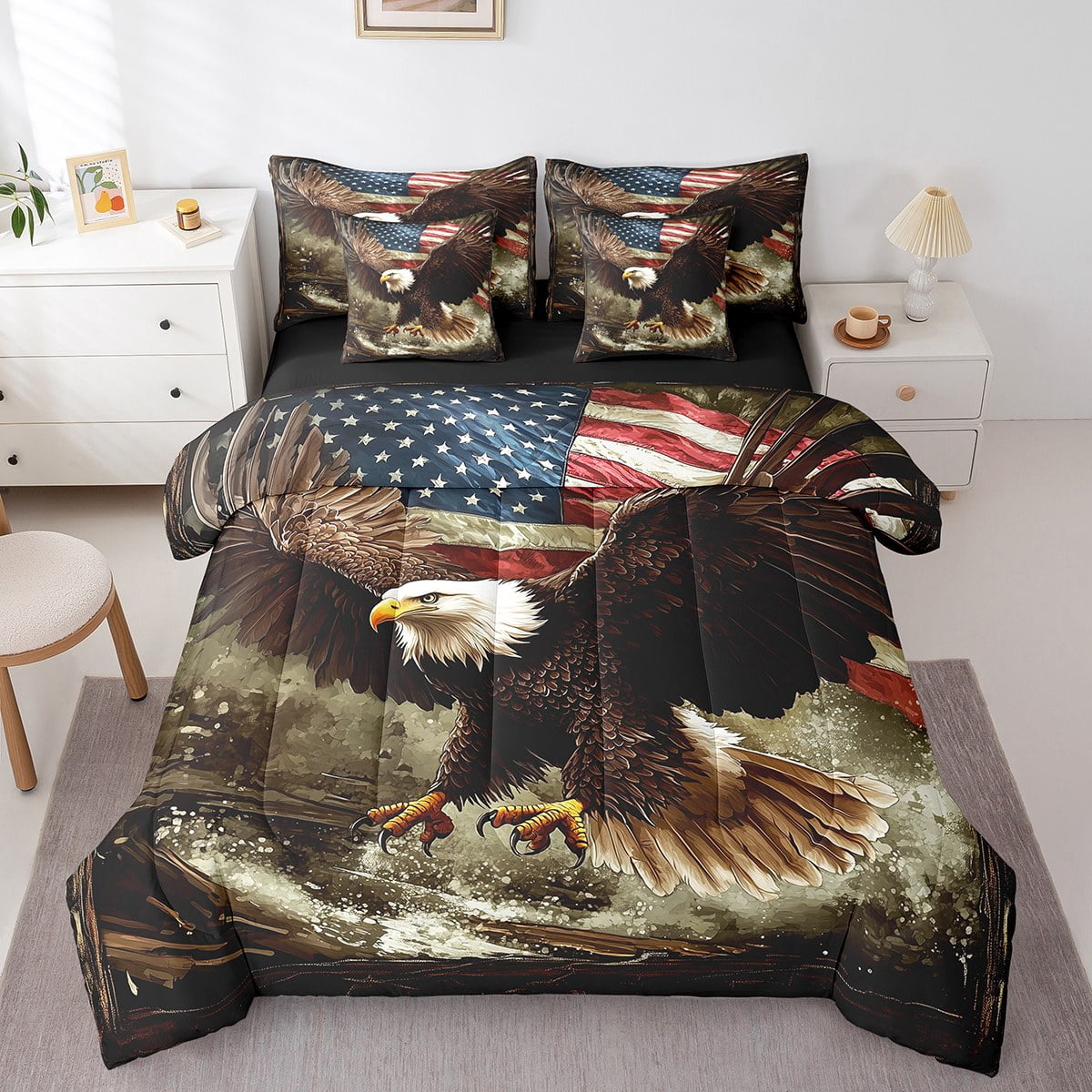 Erosebridal US Flag Bed in a Bag Full size, Ocean Eagle Print Bed Set ...