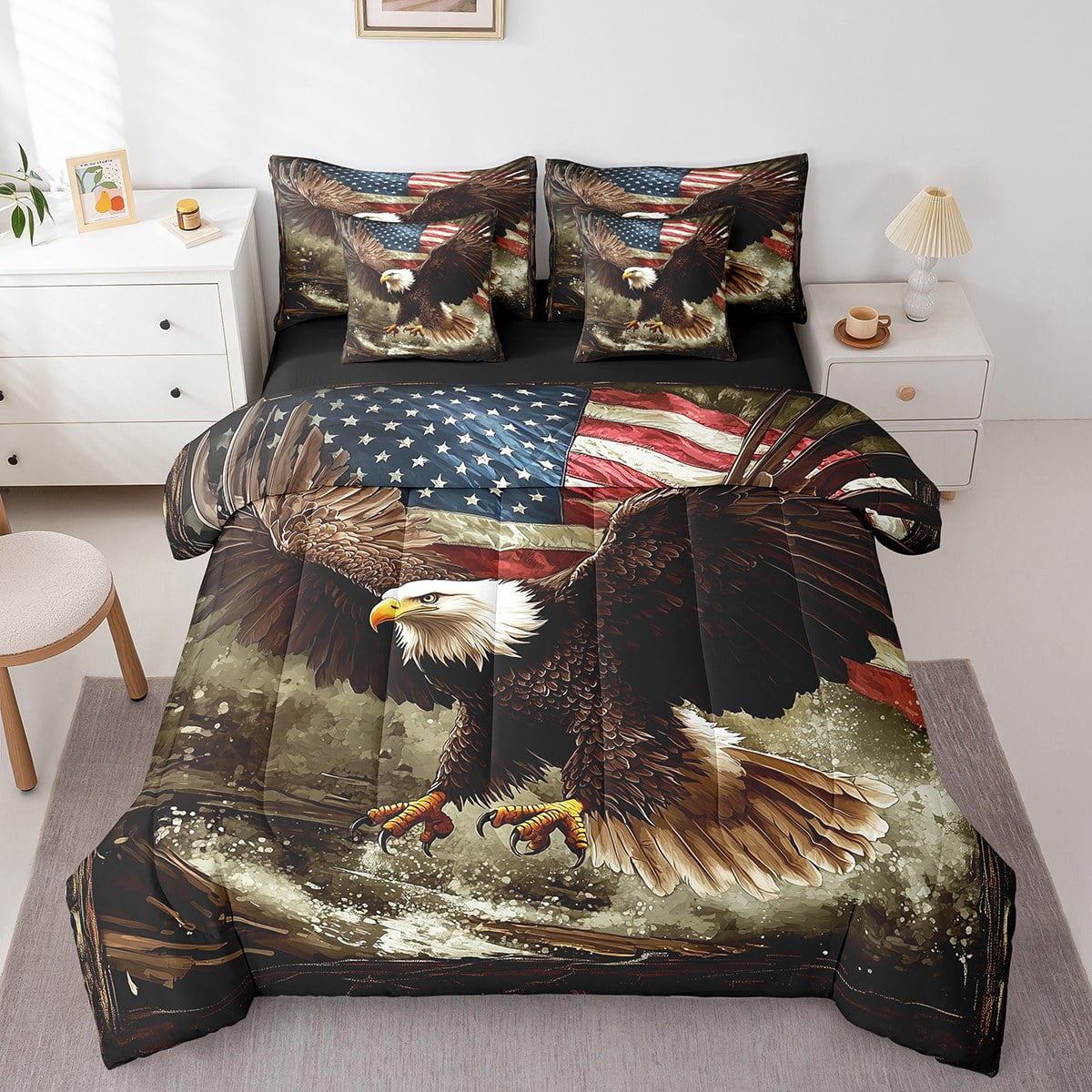 Erosebridal US Flag Bedding Twin Size, Ocean Eagle Print Bedding Sets ...