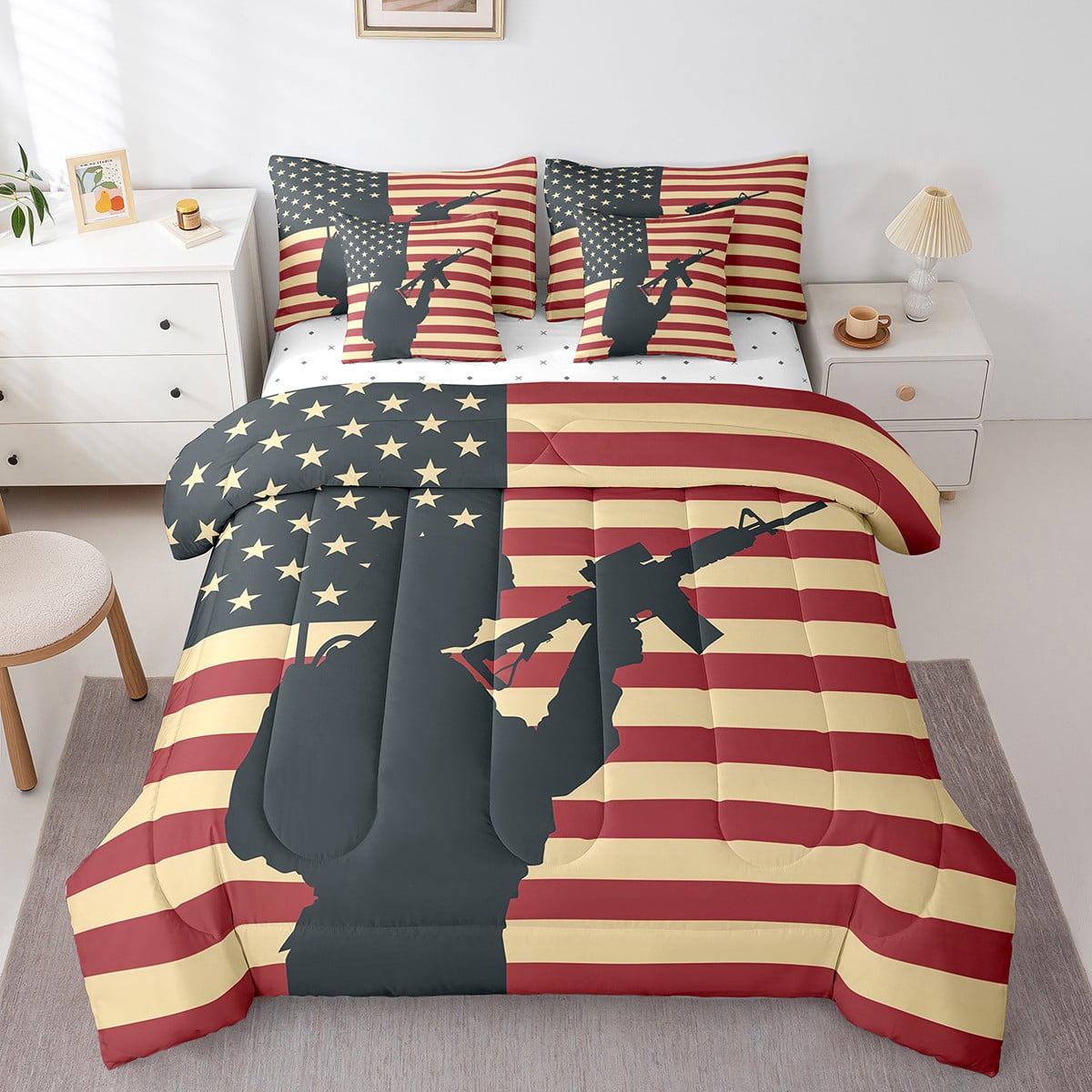 Erosebridal USA Flag Bedding King Size, Soldier Silhouette Comforter ...
