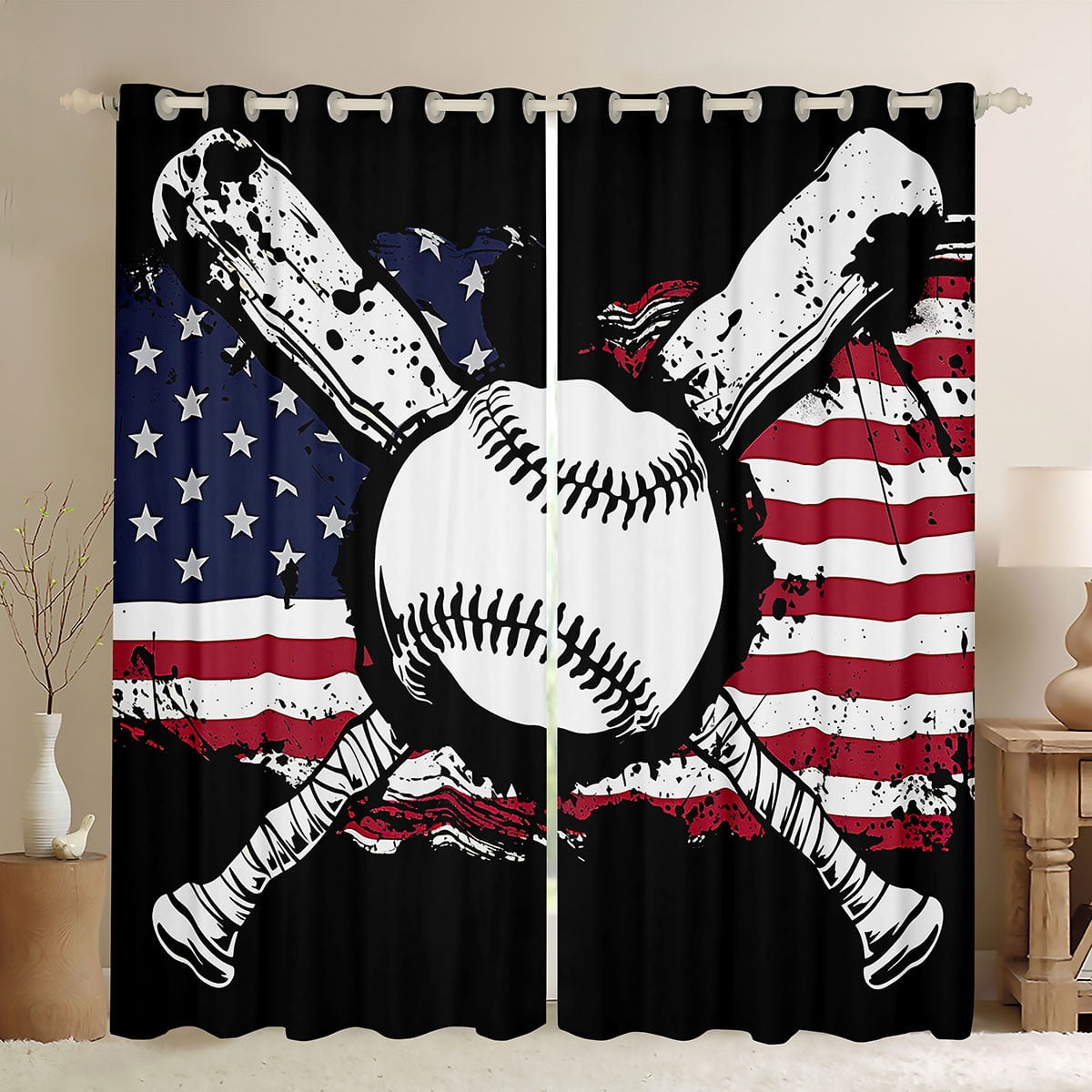 Erosebridal USA Flag Curtains and Drapes (42Wx90L),Ball Gamer Baseball ...