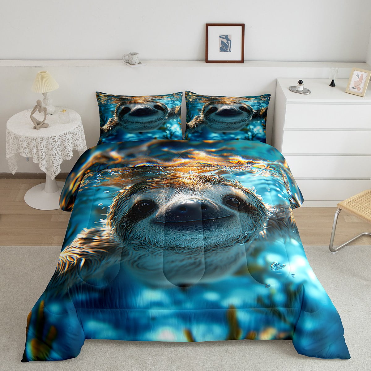 Erosebridal 3D Sloth Comforter Sets Full Size, Marine Ocean Comforters ...