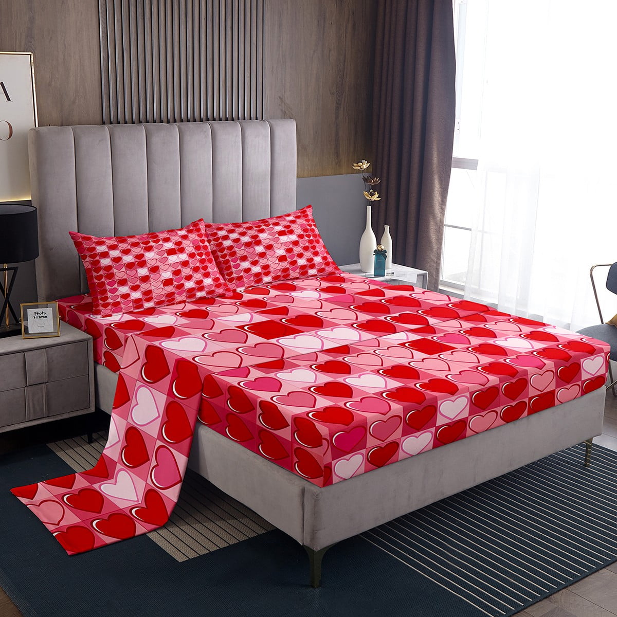 Erosebridal Valentine's Day Bedding Set Red Pink Heart Sheets Love ...