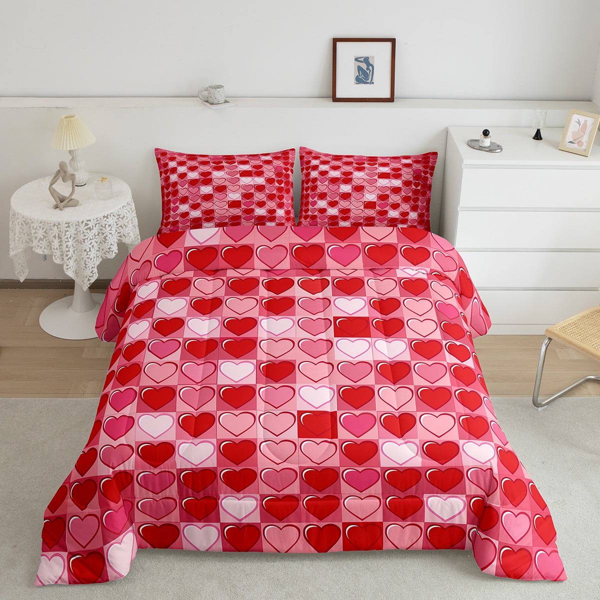 Erosebridal Valentine's Day Comforter Set,Red Pink Heart Bedding Set ...