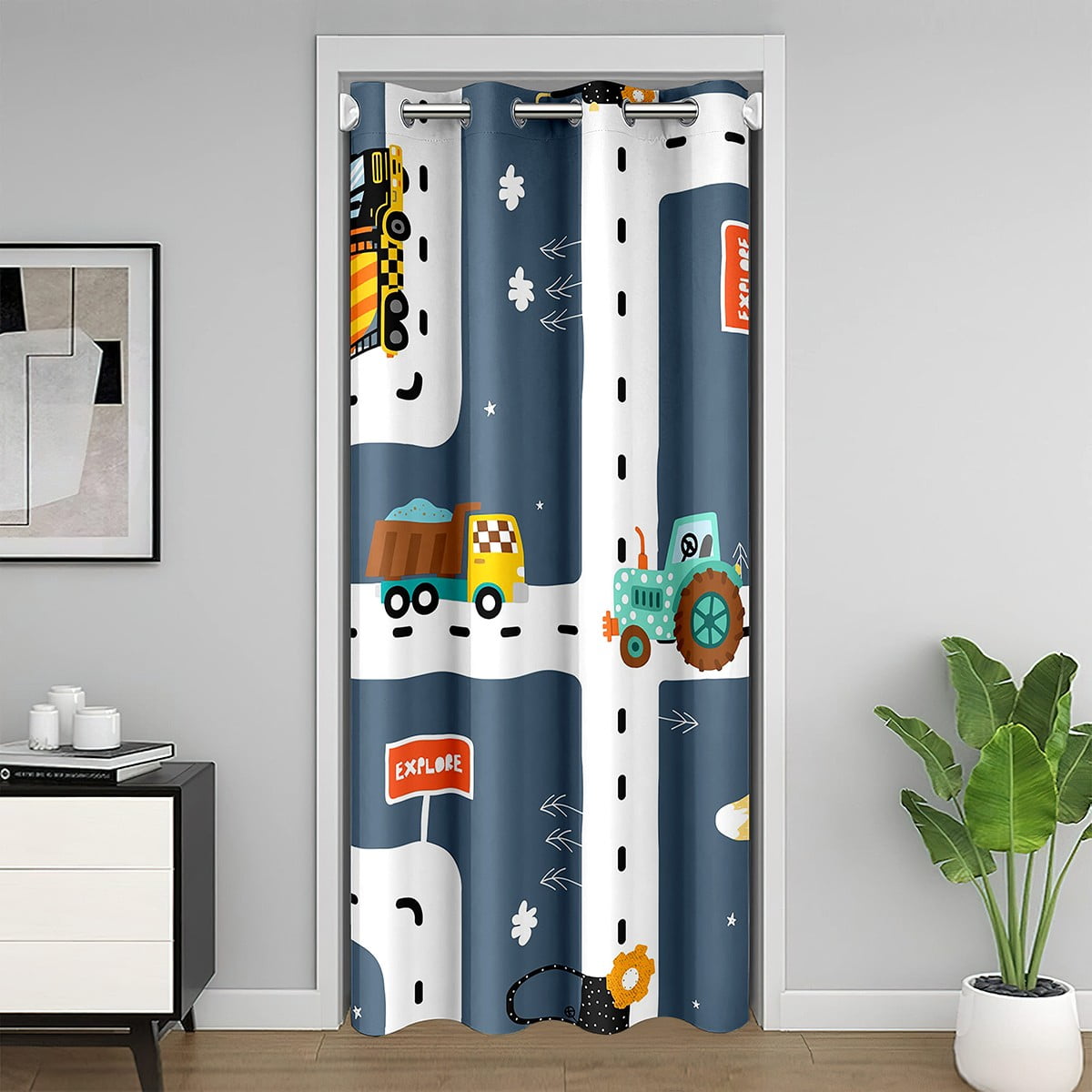 Erosebridal Vehicles City Map Door Curtain Panel 42x80,Rainbow Car Room ...