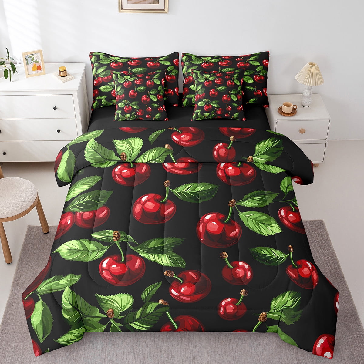Erosebridal Vibrant Cherry Bedding Sets Twin Size, Fresh Fruit ...