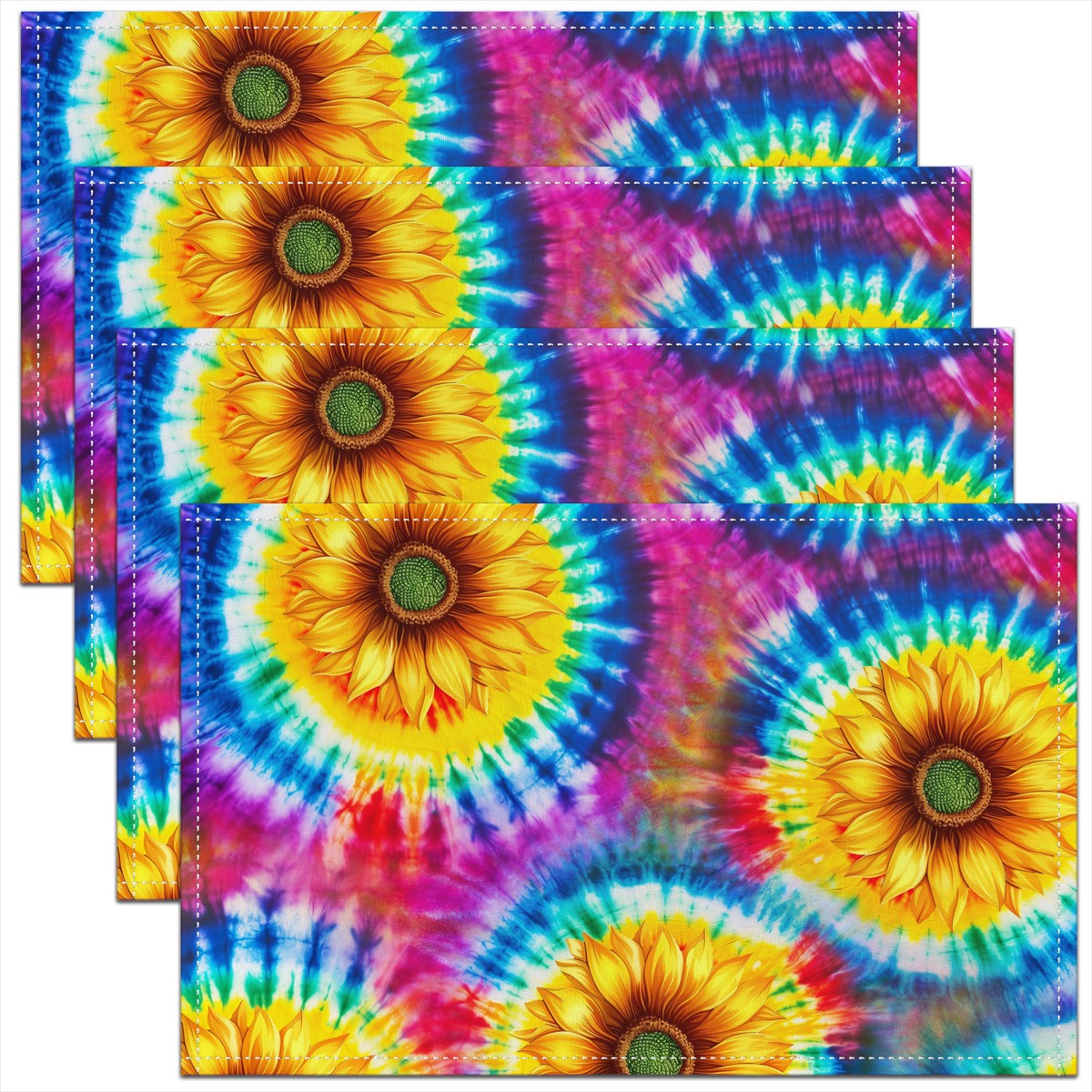 Erosebridal Vibrant Sunflower Placemats Set of 4, Colorful Swirl Table ...