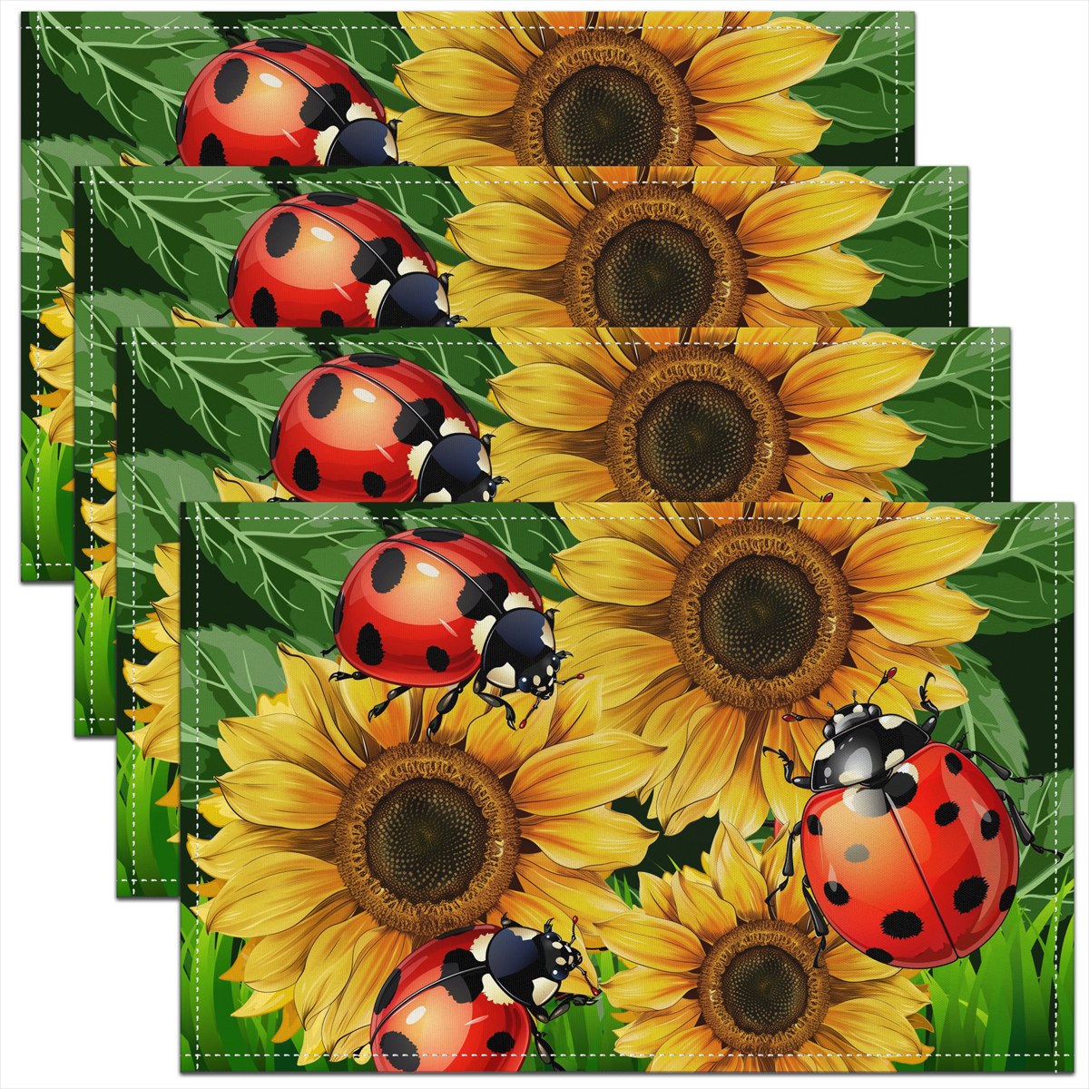 Erosebridal Vibrant Sunflower Placemats Set of 4, Ladybug Insect Table ...