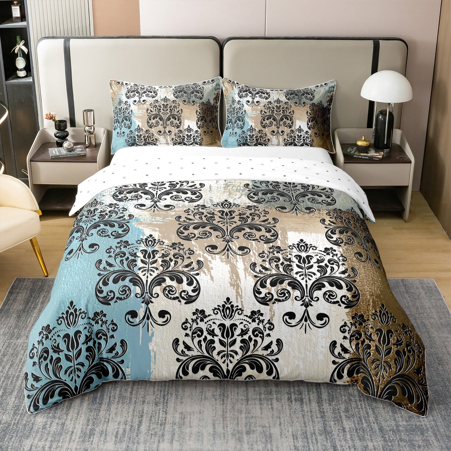 Erosebridal Victorian Damask 100% Cotton Duvet Cover King Size, Blue ...