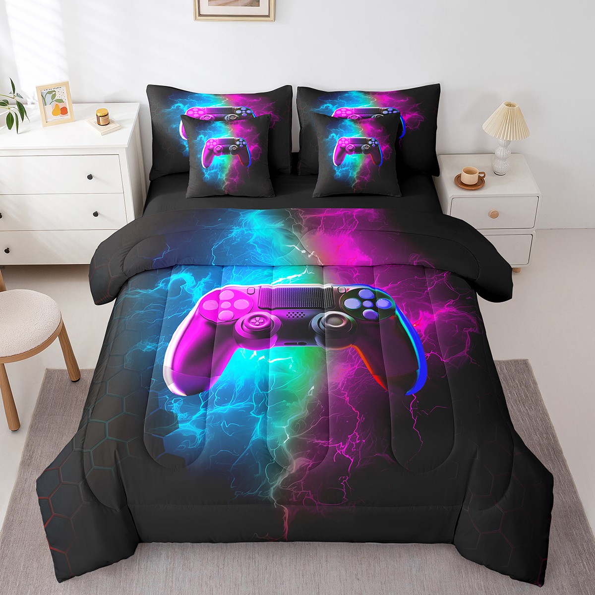 Erosebridal Video Game Bed in a Bag Full size,Blue Purple Bed Set ...