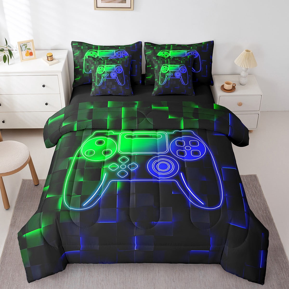 Erosebridal Video Game Bed in a Bag Full size,Green Blue Bed Set ...