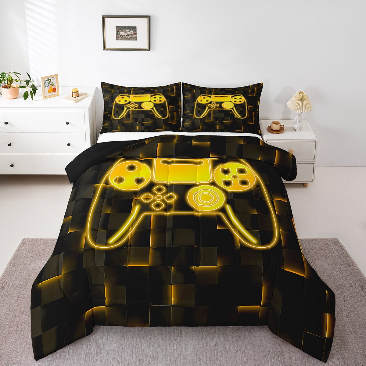 Erosebridal Video Game Bedding Twin Comforter Set,Black Golden Down ...