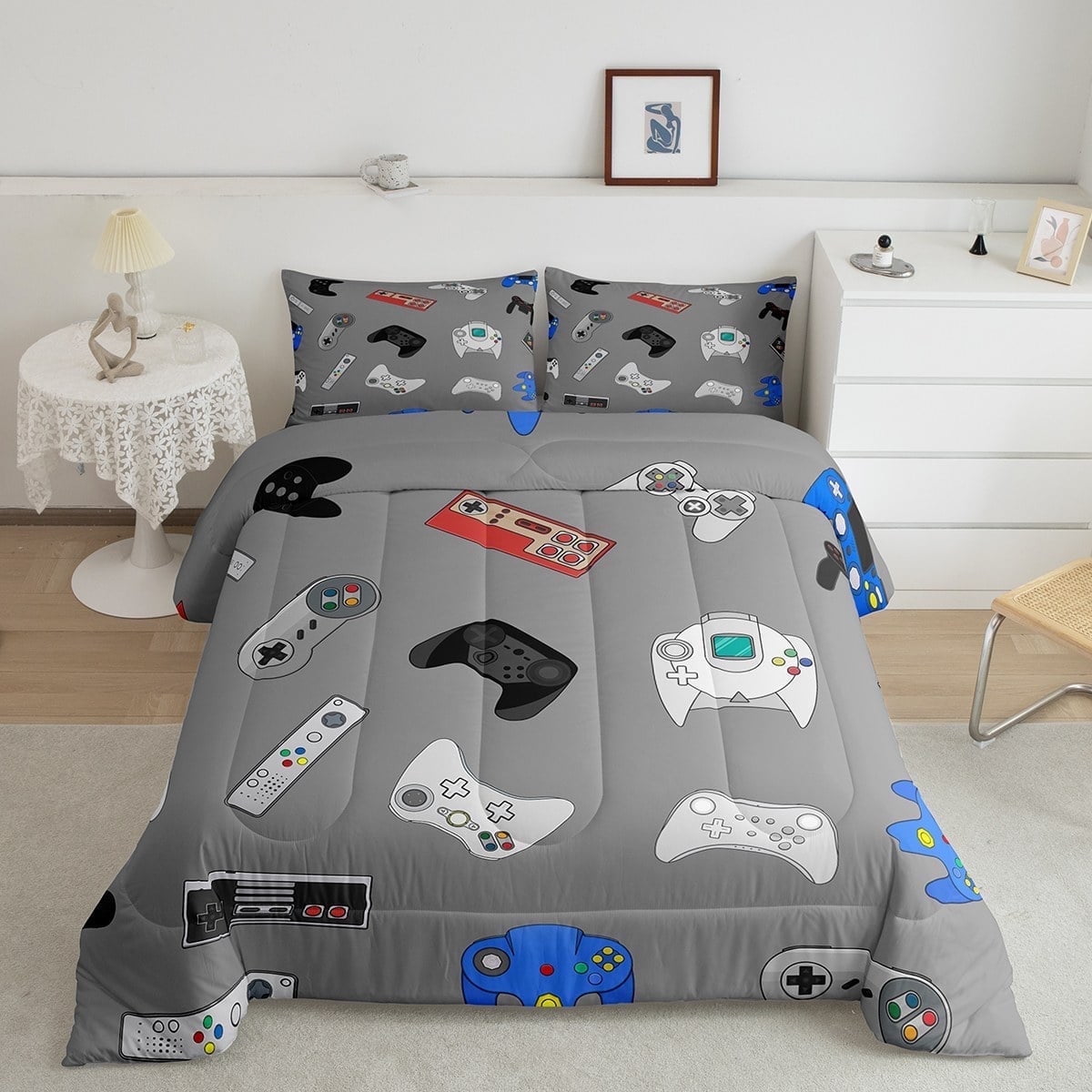 Erosebridal Video Game Comforter Set Console Gamer Gray Bedding Set ...