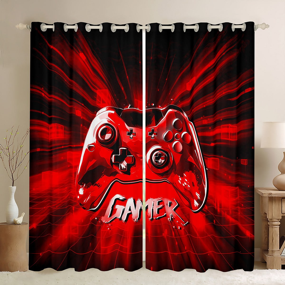 Erosebridal Video Game Curtains Pack of 2 (42Wx63L),Black Red 30%-50% ...