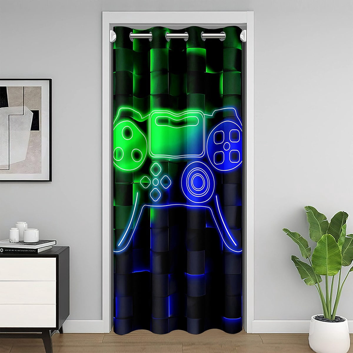 Erosebridal Video Game Door Curtain Panel 80"x42",Green Blue Room ...