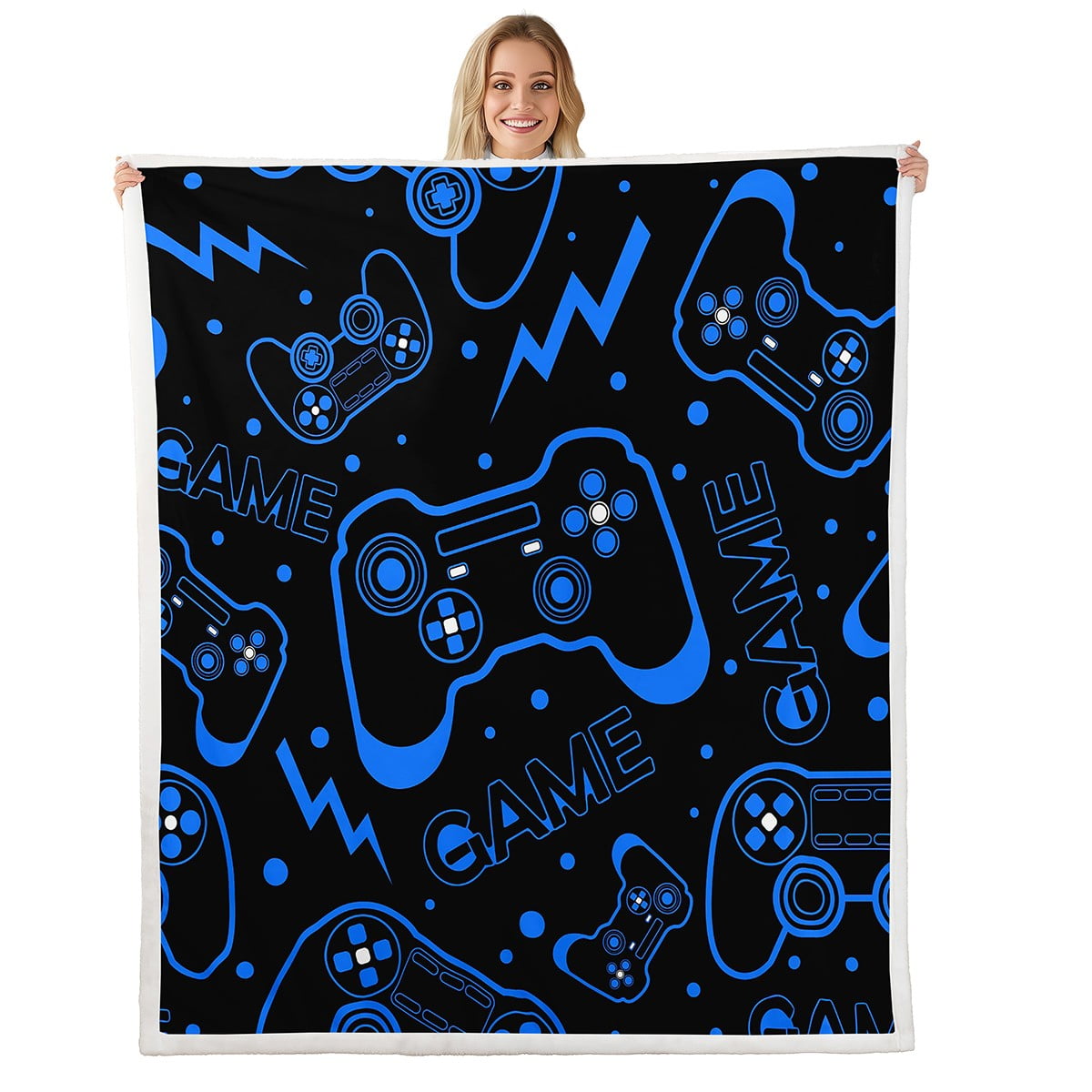 Erosebridal Video Game Fleece Blanket 90x90,Lightning Polka Dots Throw ...
