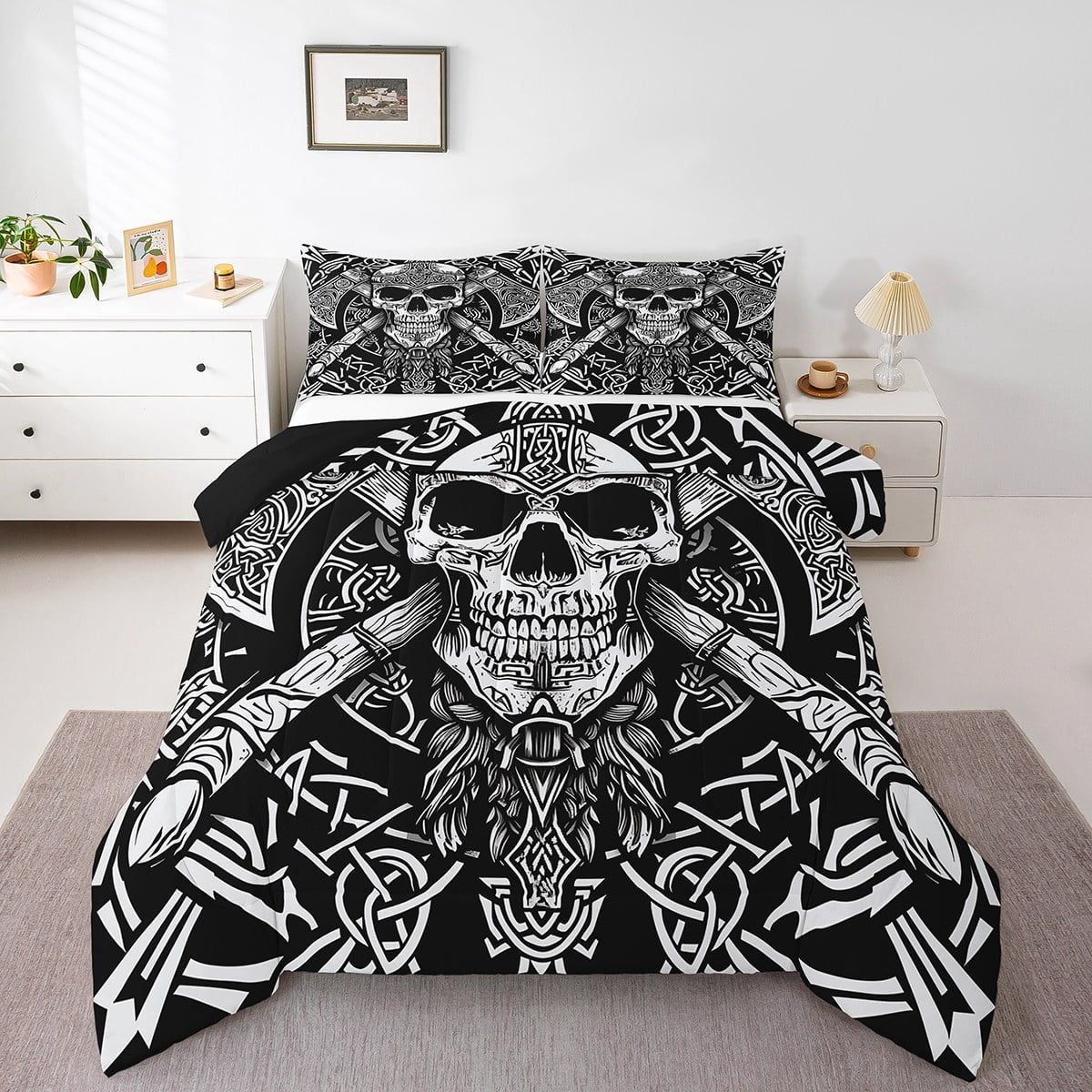 Erosebridal Viking Skull Comforter Sets Queen Size,Ancient Viking ...
