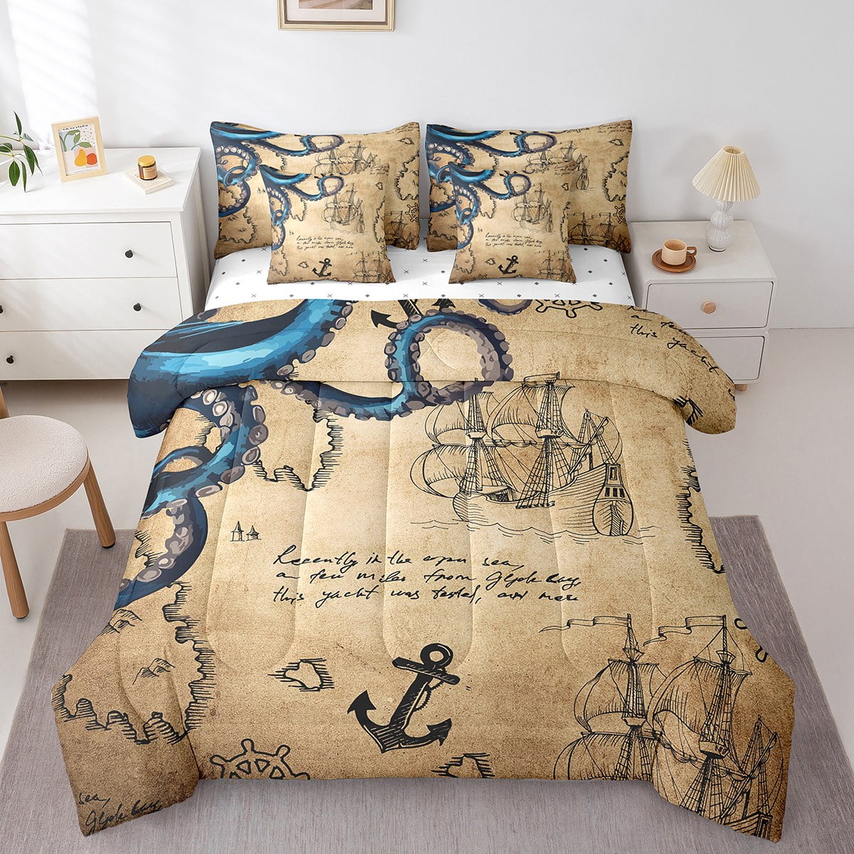 Erosebridal Vintage Anchor Bedding Queen Size, Coastal Sea Bed in a Bag ...