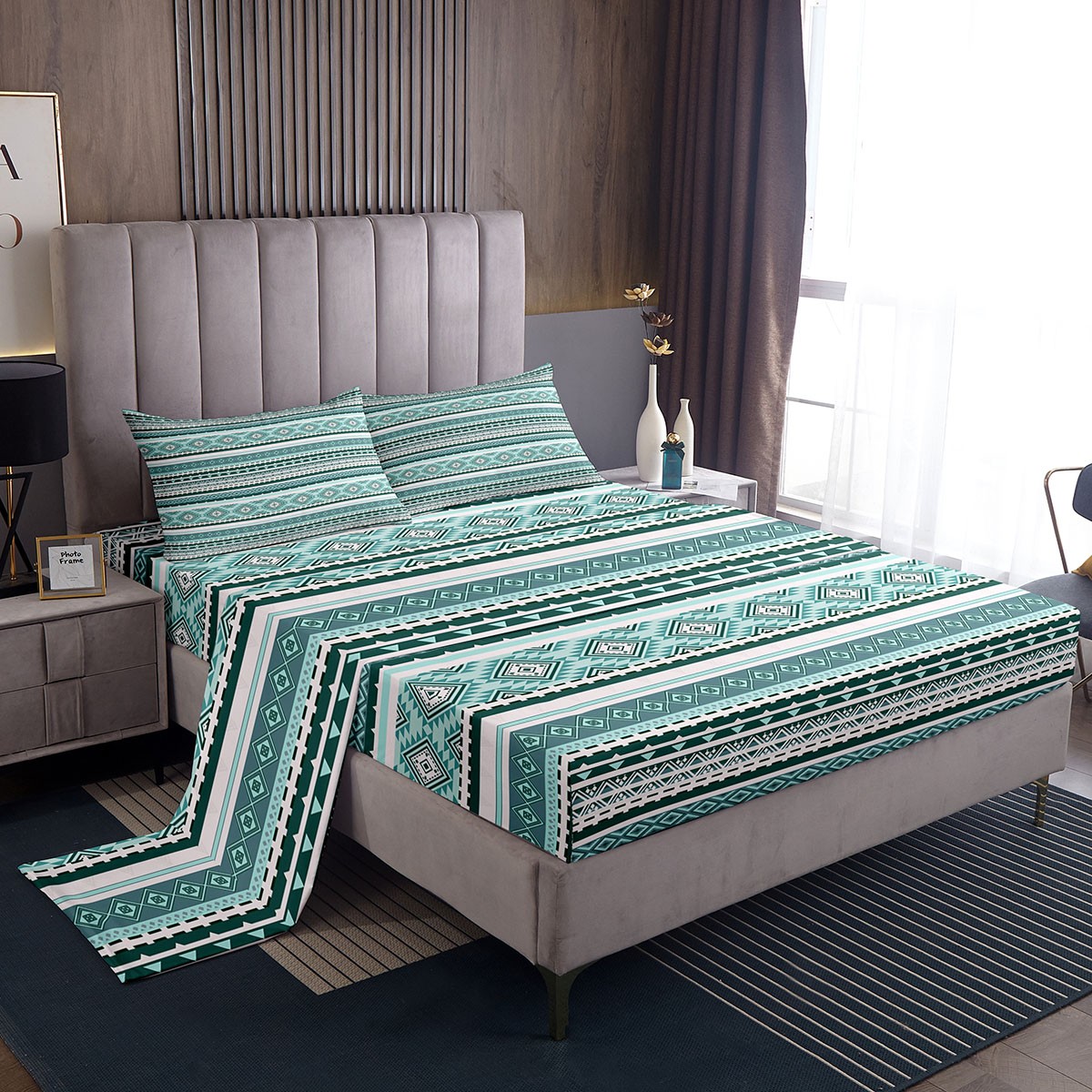Erosebridal Vintage Aztec Sheet Set Twin, Turquoise Triangle Bedding ...