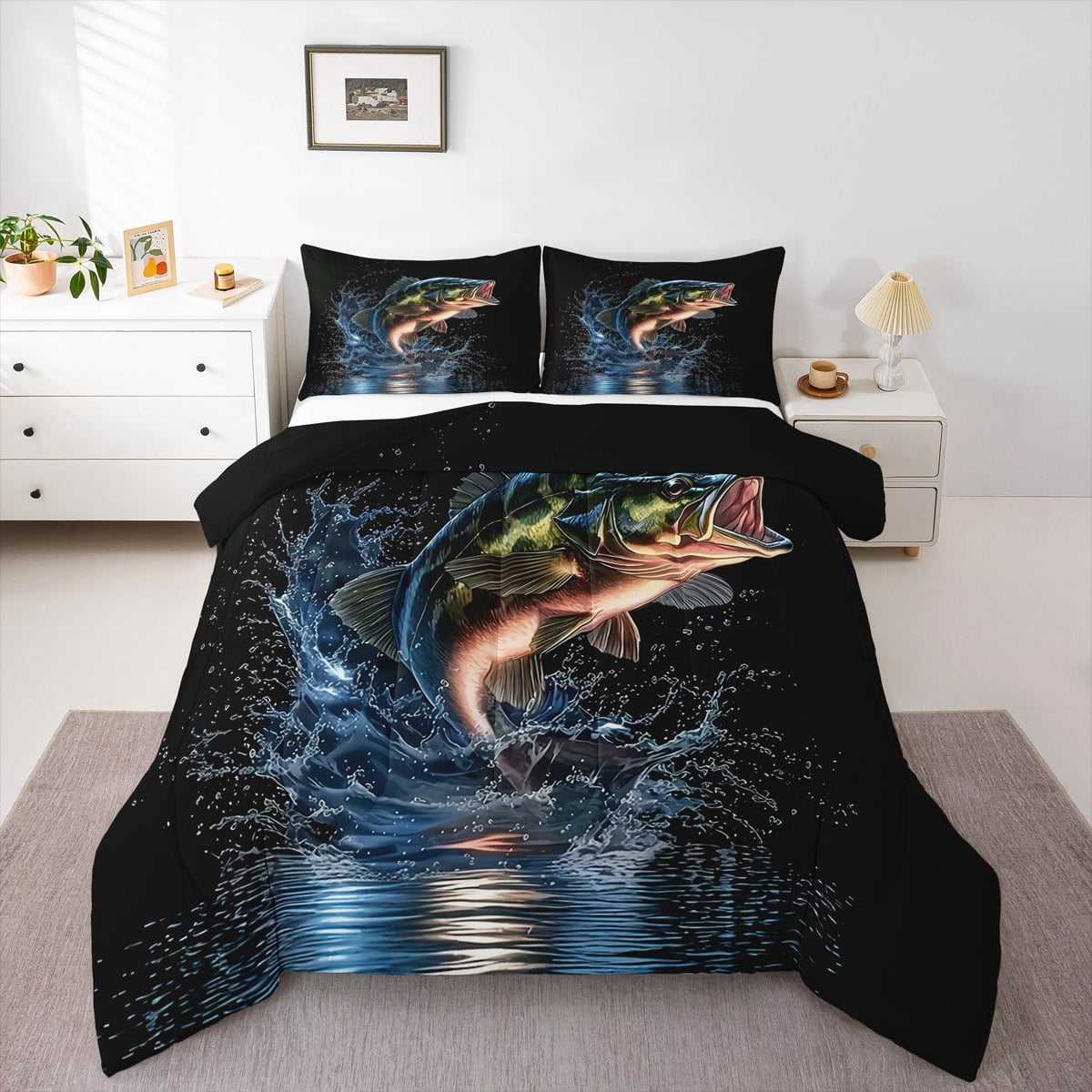 Erosebridal Vintage Bass Fish Comforter Sets Queen Size,Rustic Hunting ...