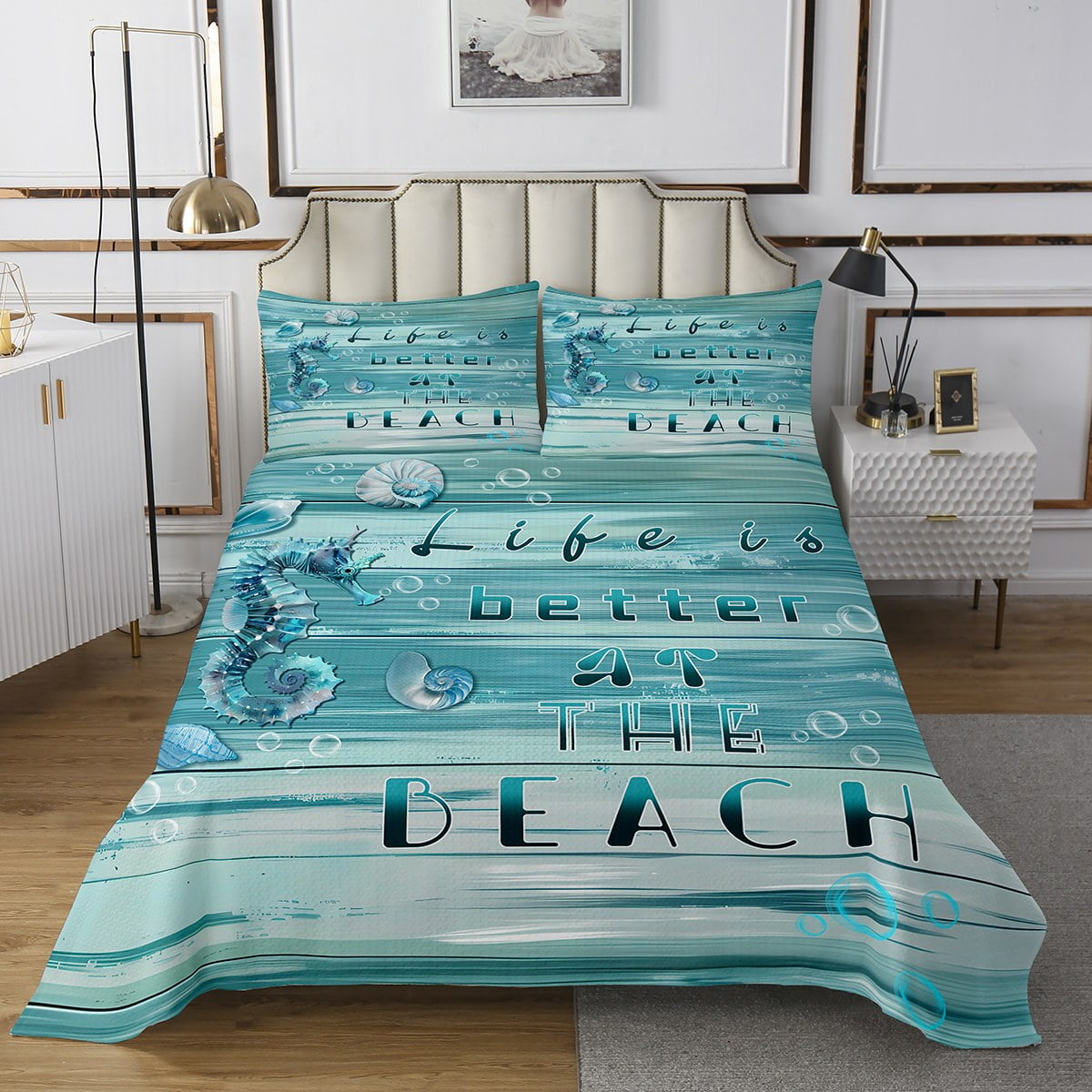 Erosebridal Vintage Beach Bedspread Sets Queen Size, Cartoon Sealife ...