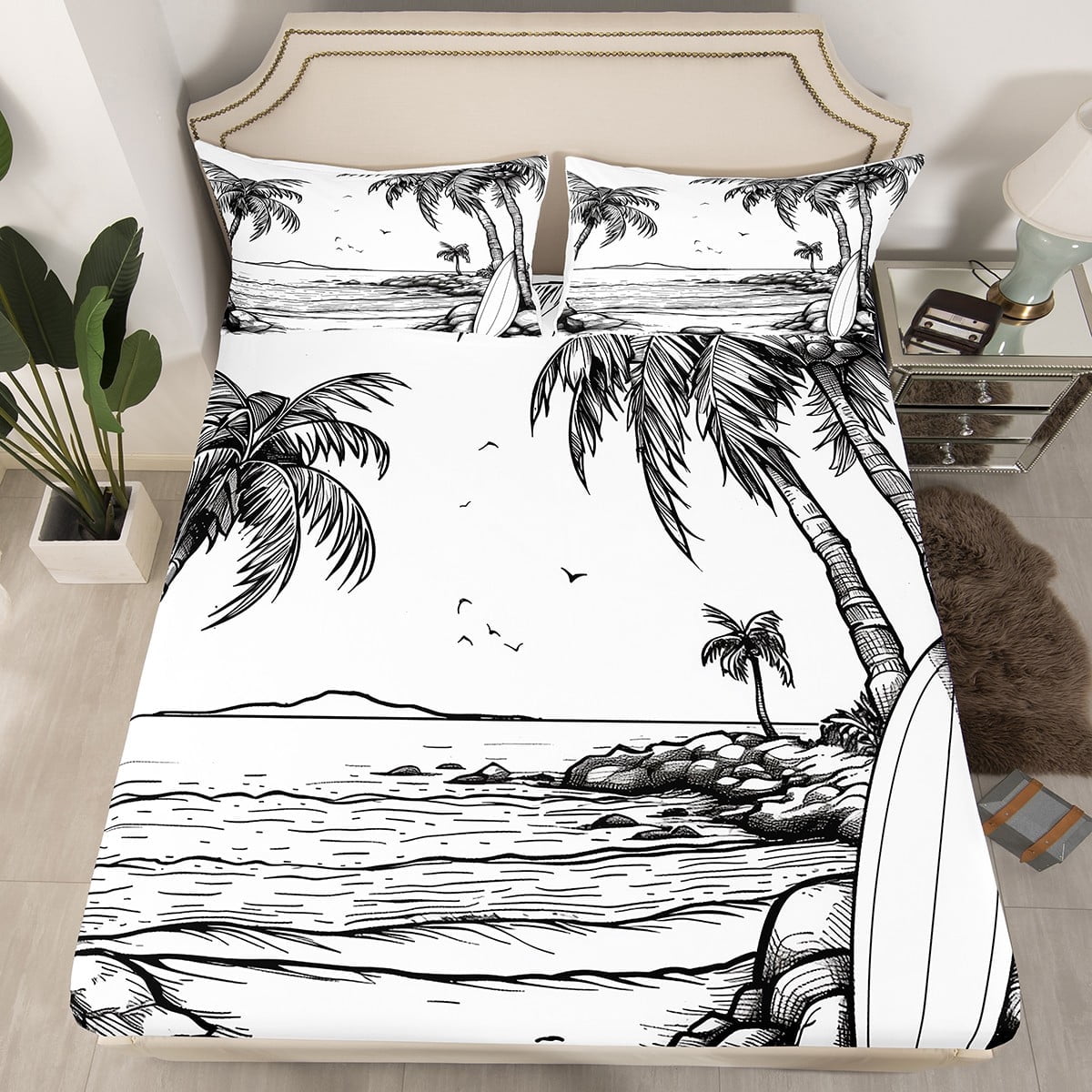 Erosebridal Vintage Beach Fitted Sheet Set Twin, Surfboard Fitted Sheet ...