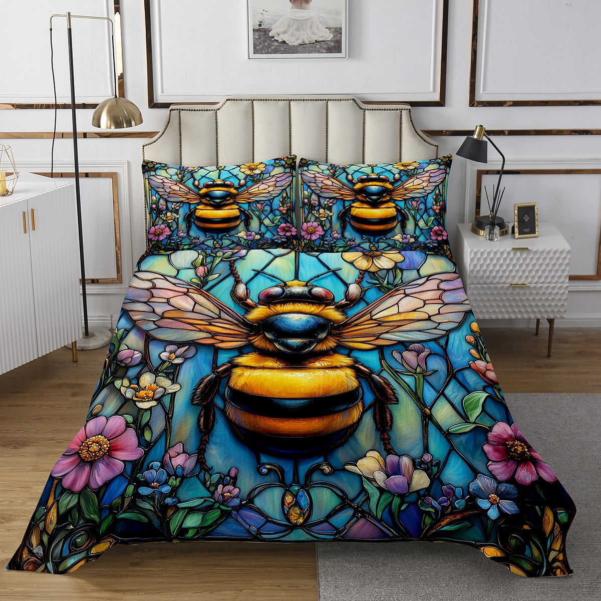 Erosebridal Vintage Bee Coverlet Set Queen, Animal Flower Theme Bed ...