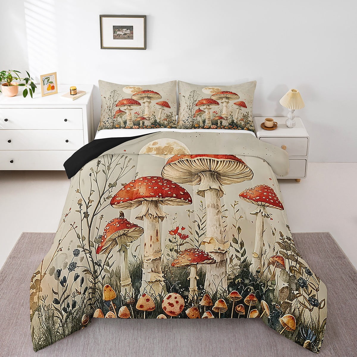 Erosebridal Vintage Botanical Bedding Twin Comforter Set, Boho Mushroom ...