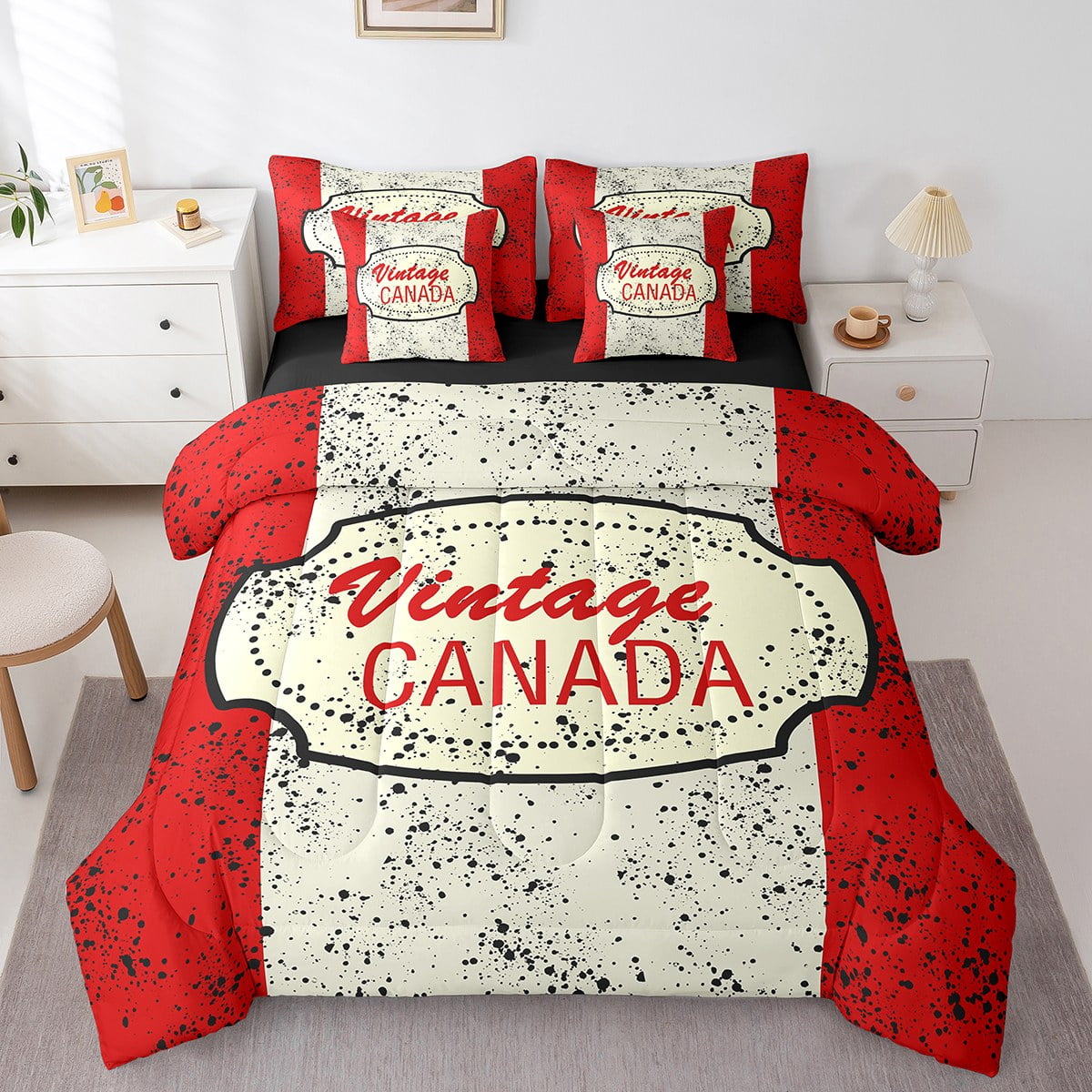 Erosebridal Vintage Canada Print Bedding King Size, Retro Canadian Flag ...
