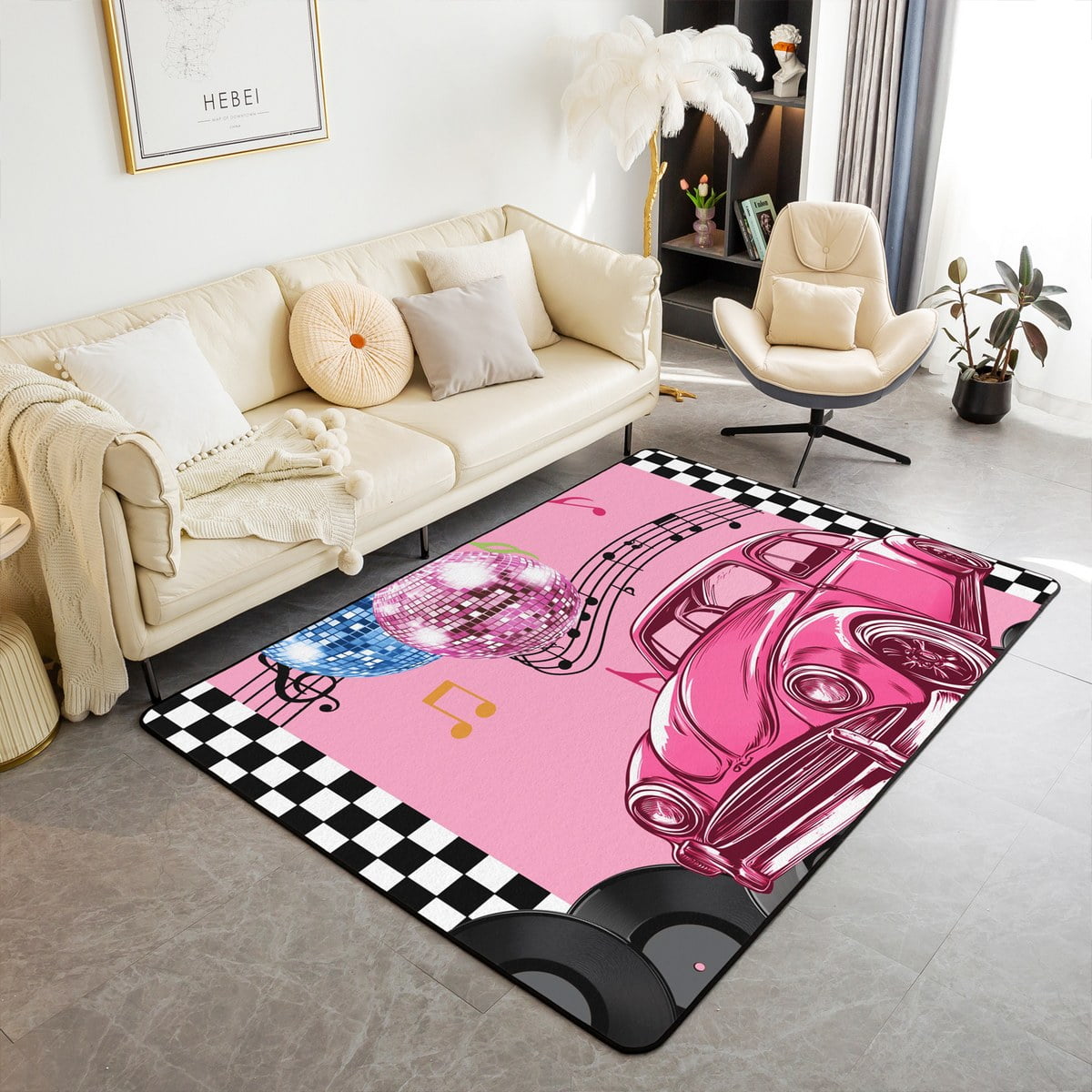 Erosebridal Vintage Car Rugs For Bedroom 5x7,Old Fashion Disco Ball ...