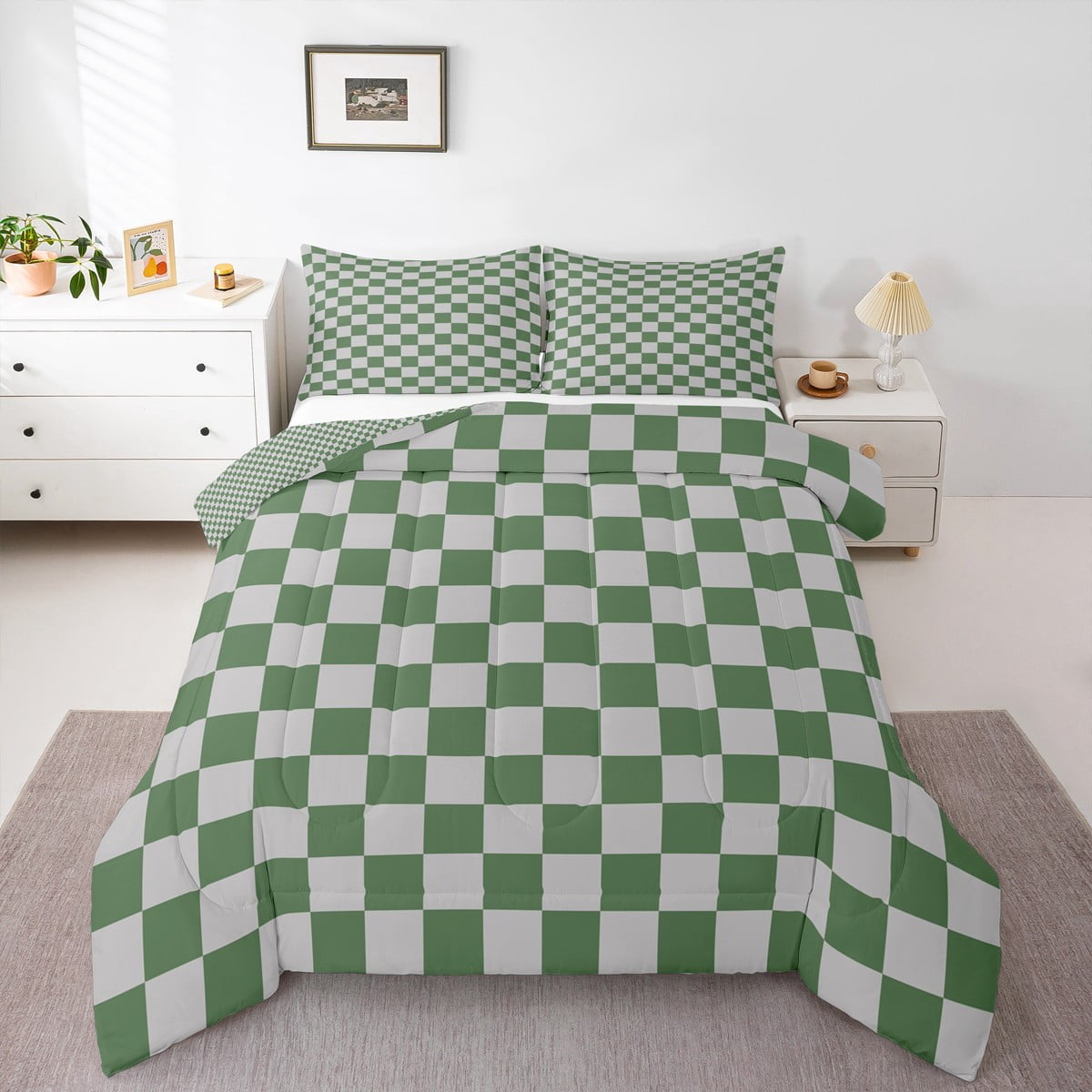 Erosebridal Vintage Checkered Bedding Sets Full with Comforter, Square ...