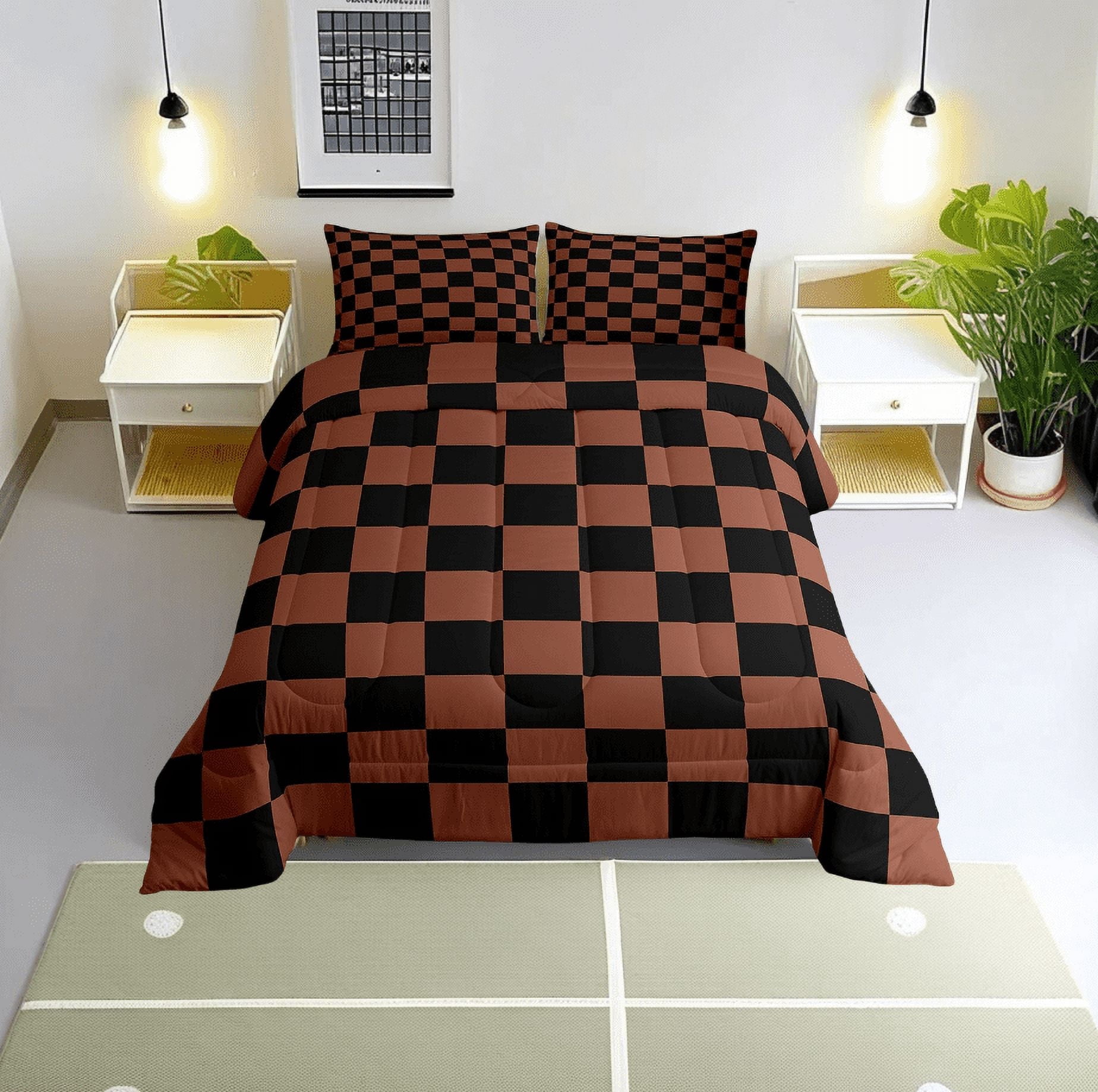 Erosebridal Vintage Checkered Bedding Sets Twin with Comforter, Square ...