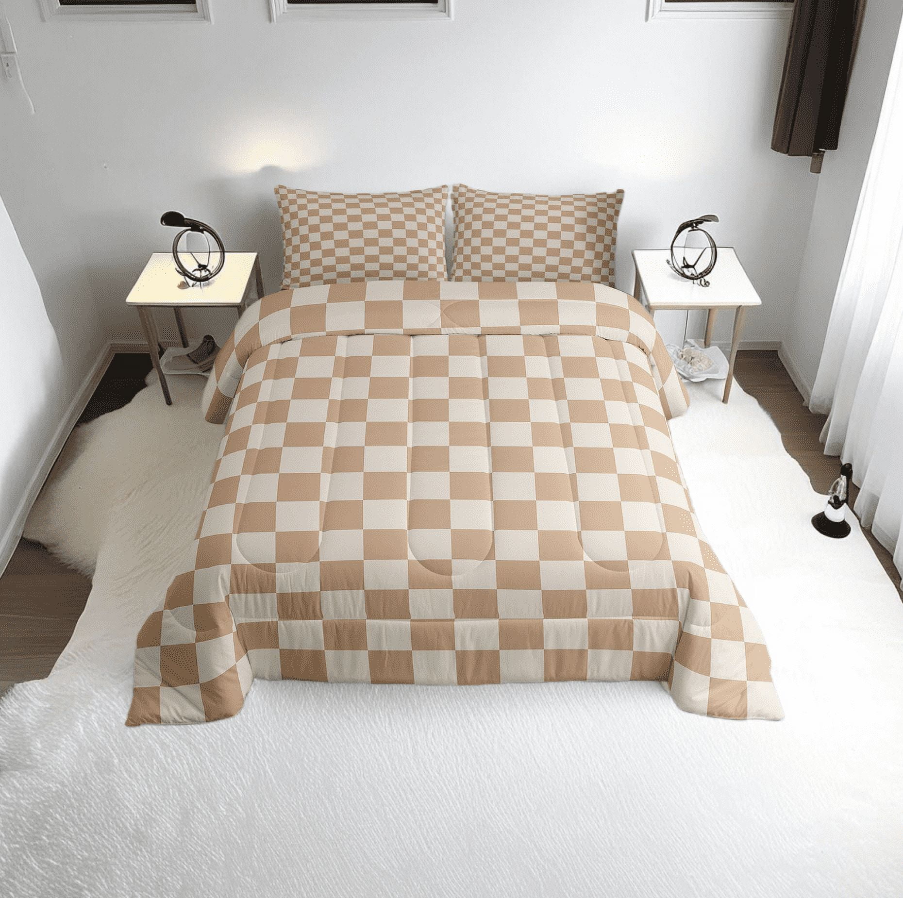 Erosebridal Vintage Checkered Comforter Sets Queen Size, Square ...