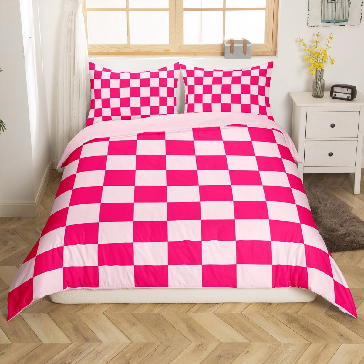 Erosebridal Vintage Checkered Duvet Cover, Square Geometric Bedding ...