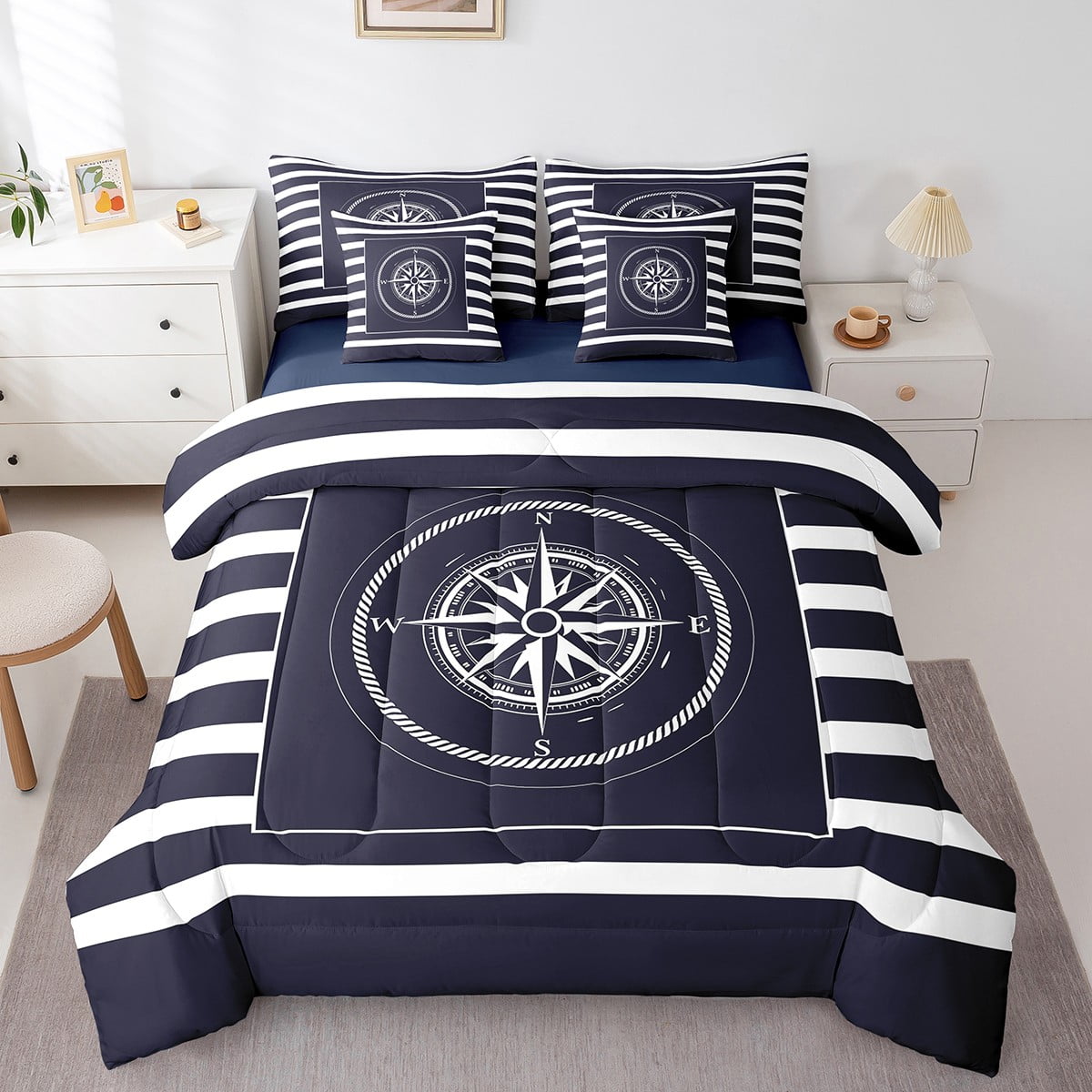 Erosebridal Vintage Compass Bedding Queen Size, Geometric Stripe Bed in a Bag Queen size ...