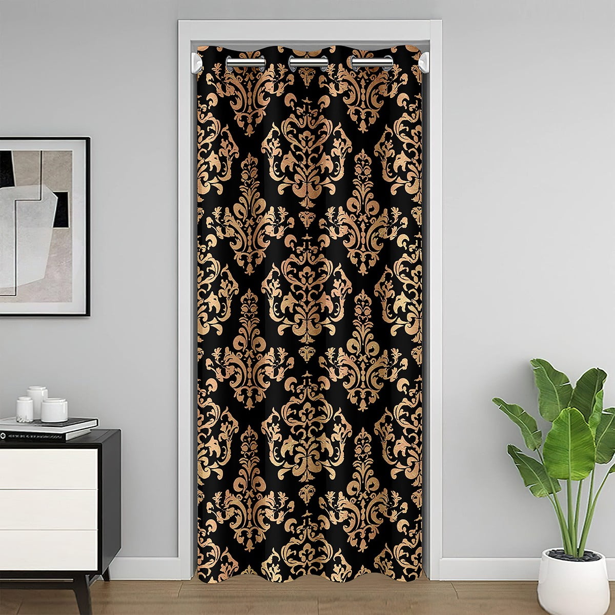 Erosebridal Vintage Damask Floral Door Curtain for Doorway Privacy ...