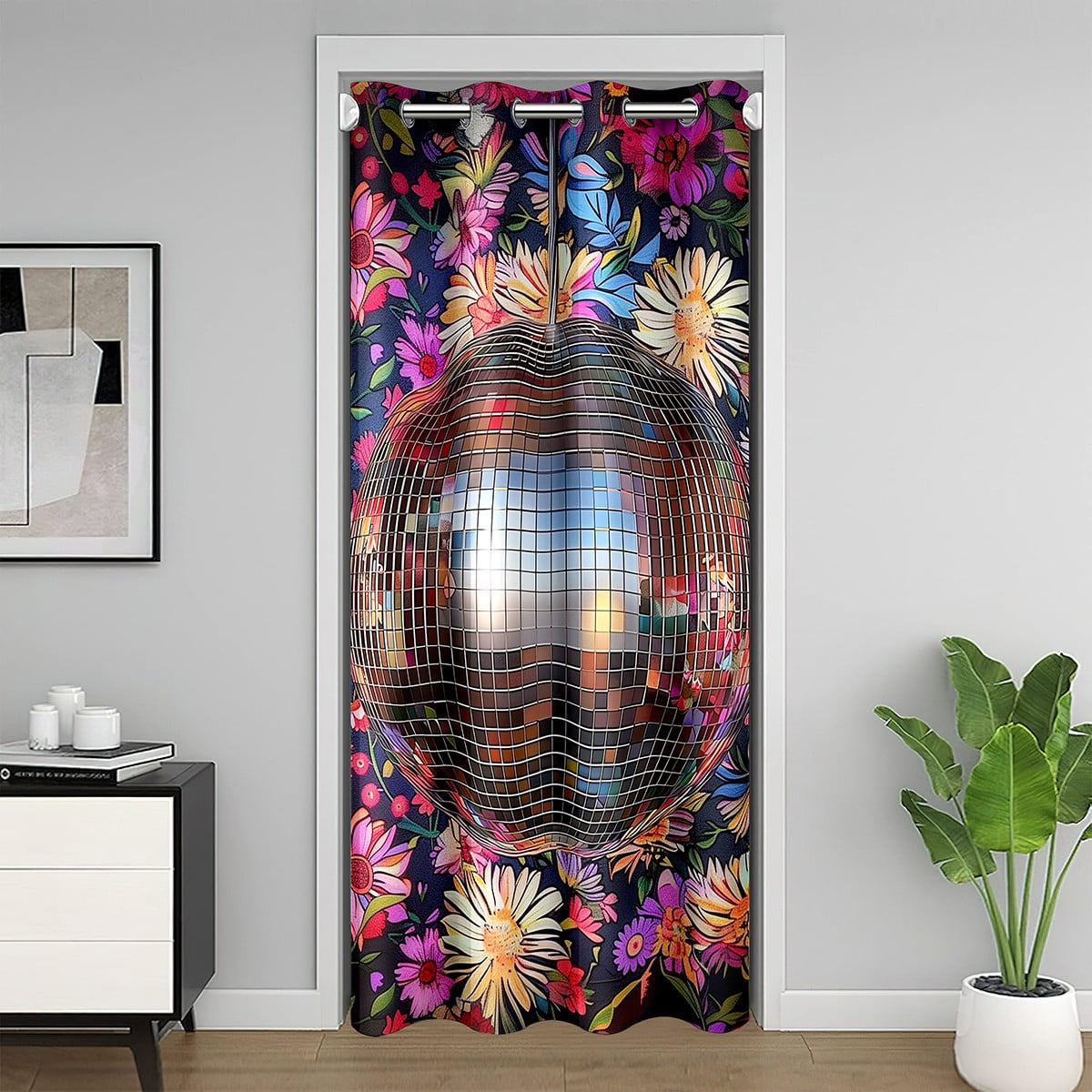 Erosebridal Vintage Disco Ball Door Curtain For Door Window 42x80, Bohomian Groovy Door Drape ...