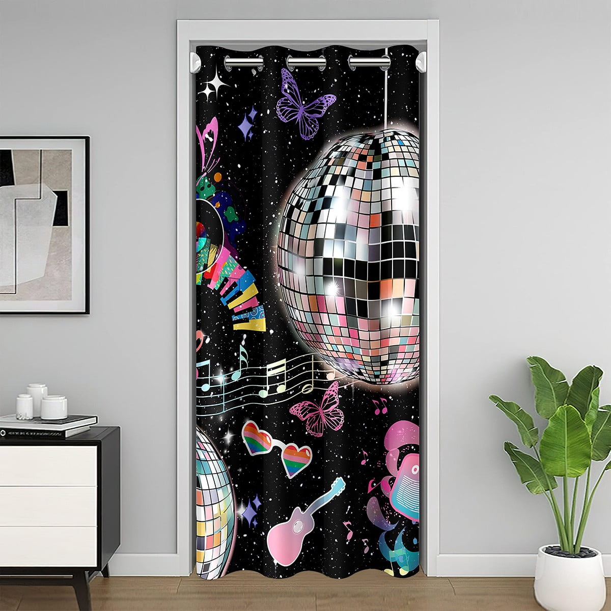Erosebridal Vintage Disco Ball Door Curtain Panel 52x80, Funk Music ...
