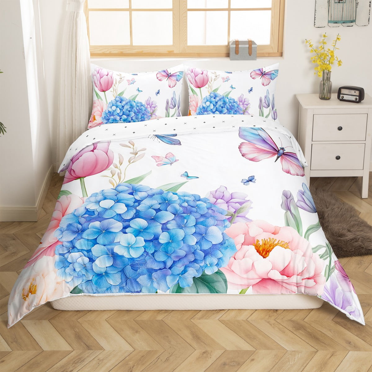 Erosebridal Vintage Flower Comforter Cover Queen, Blue Bedding Queen ...