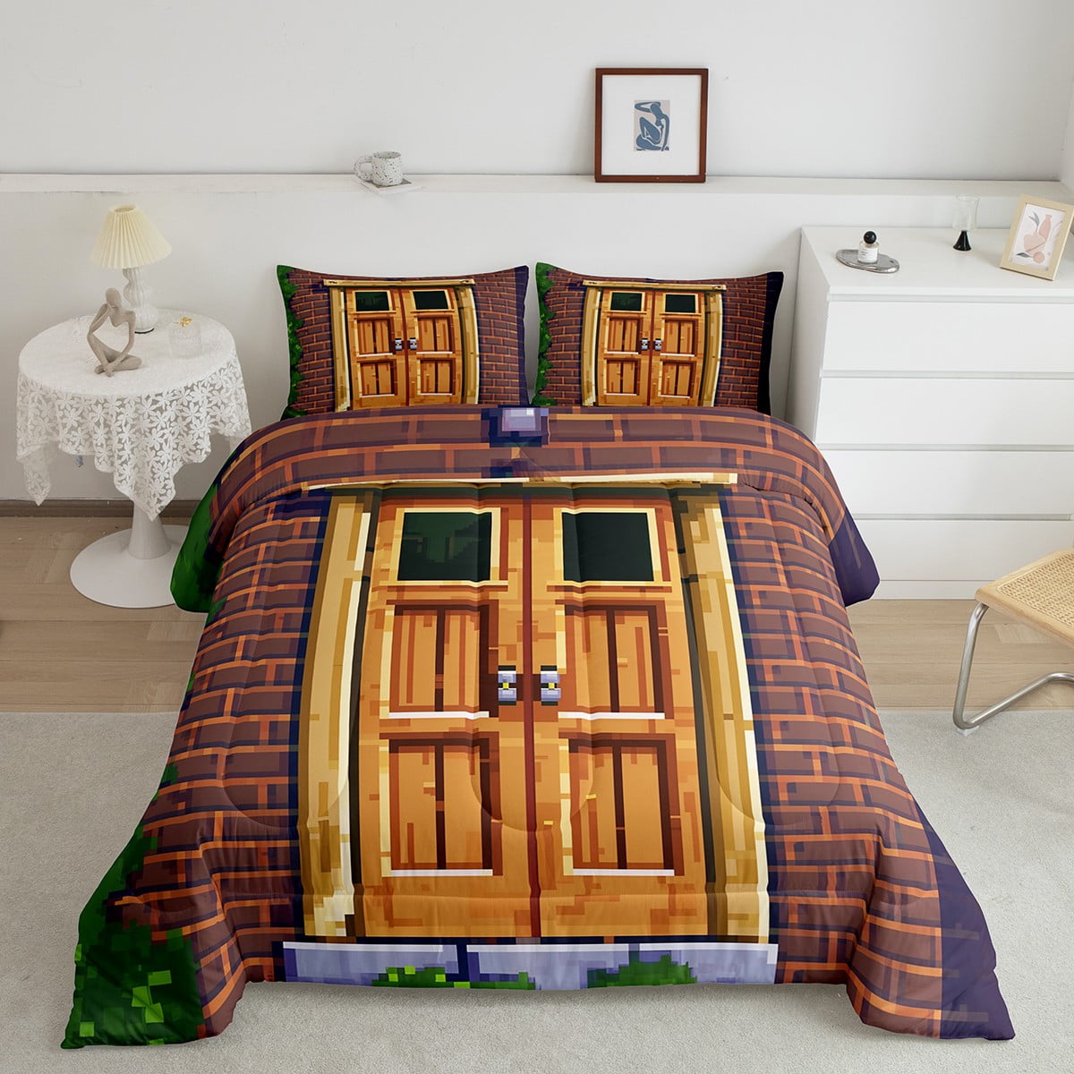 Erosebridal Vintage Game Scene Bedding Full Comforter Set, Wooden Door ...
