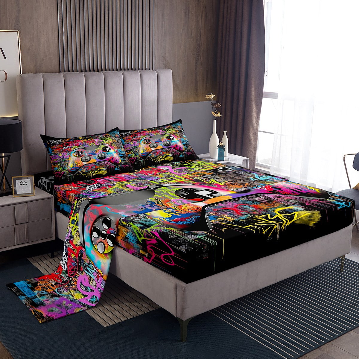 Erosebridal Vintage Gamepad Bed Sheets Set King Size, Street Graffiti ...