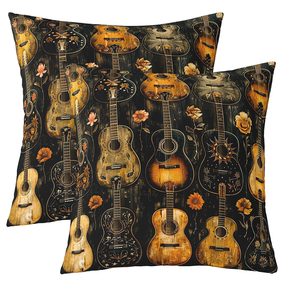 Erosebridal Vintage Guitar Cushion Covers for Sofa Set of 2, Musical ...