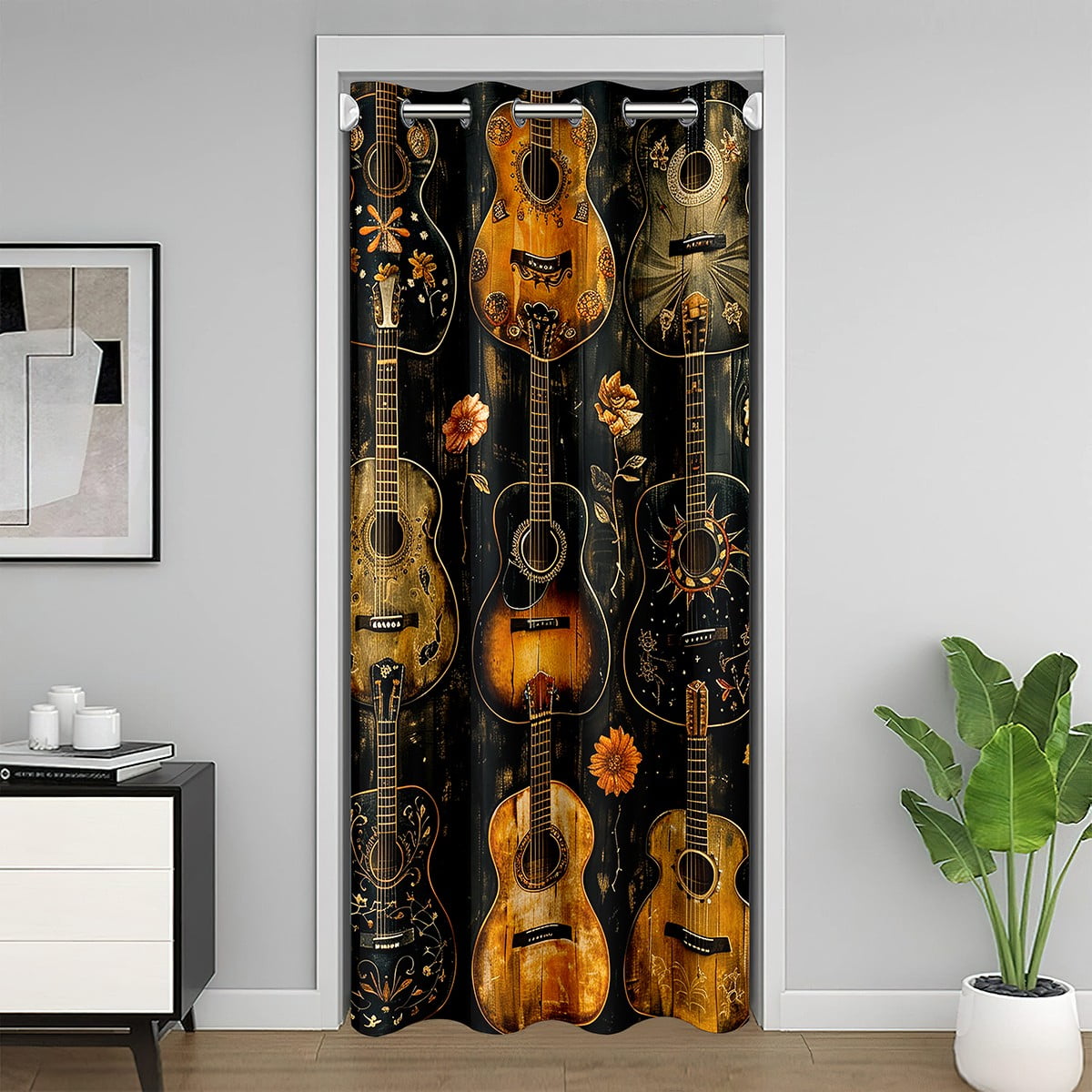 Erosebridal Vintage Guitar Door Curtain For Doorways, Musical ...
