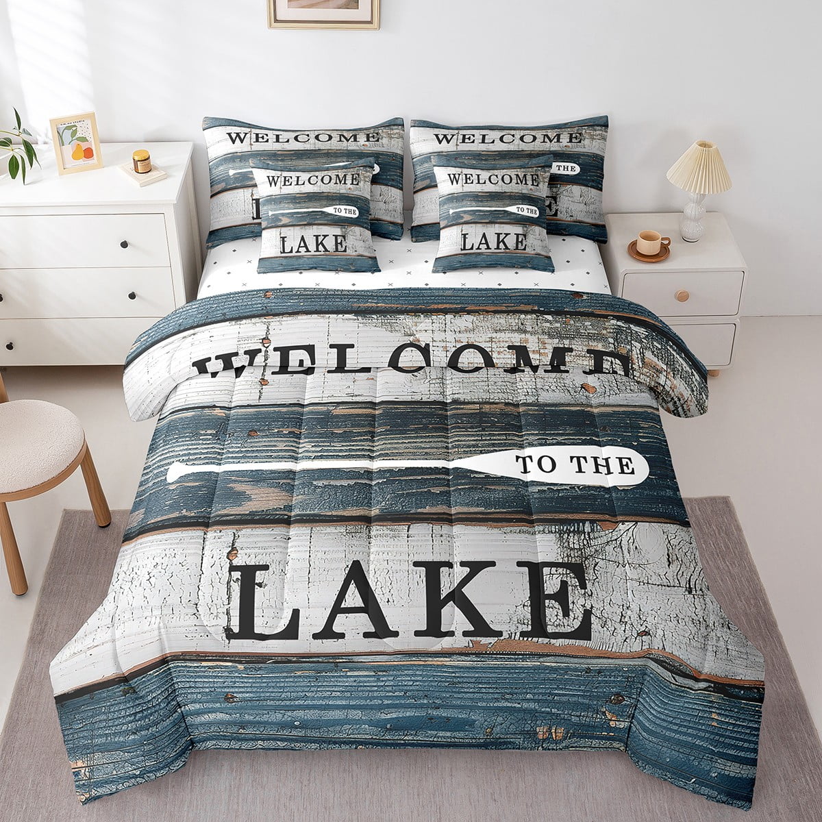 Erosebridal Vintage Lake House Bedding Queen Size,Rustic Farmhouse Cabin Bed Set,Old Barn Door ...