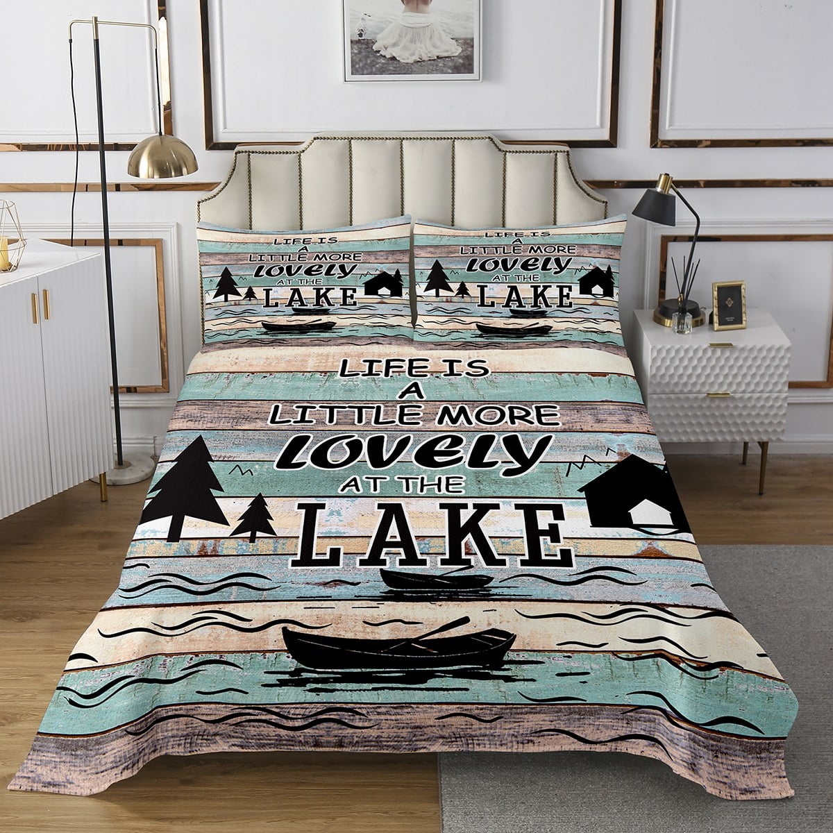 Erosebridal Vintage Lake House Coverlet Set King, Wooden Boat Bedding ...