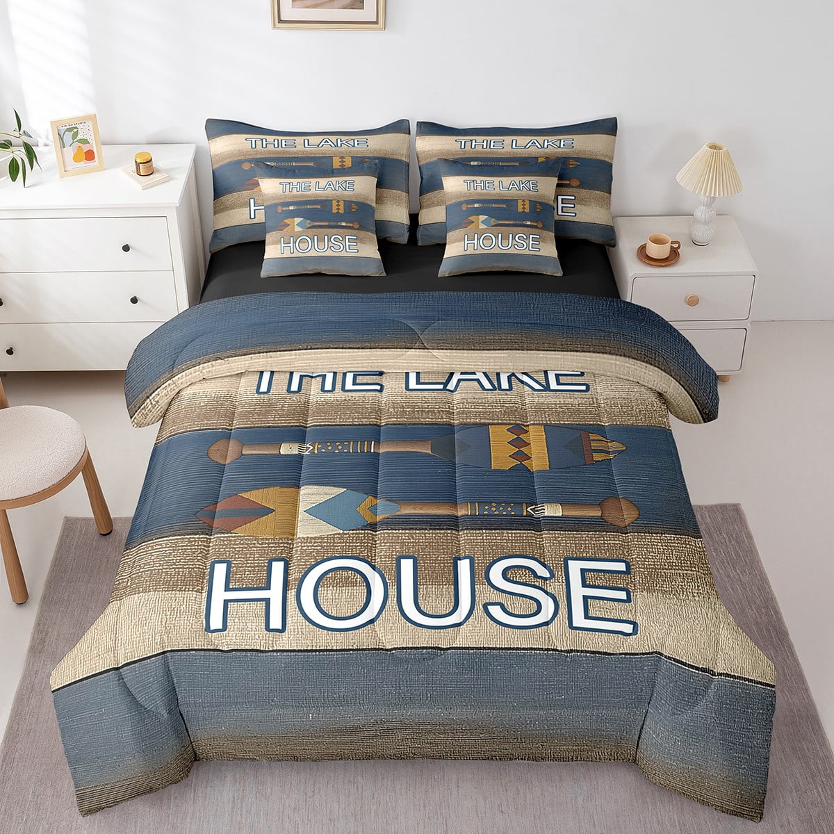 Erosebridal Vintage Paddle Bedding Sets King Size, Lake House Rustic ...