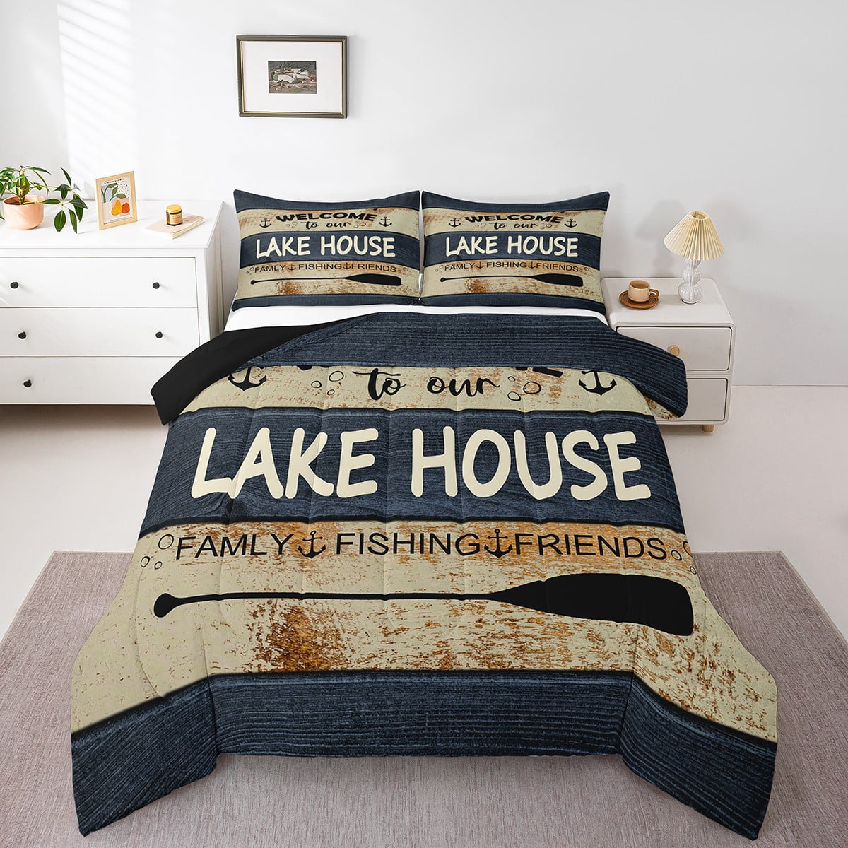 Erosebridal Vintage Paddle Comforter Sets Queen Size,Lake House Bedding ...