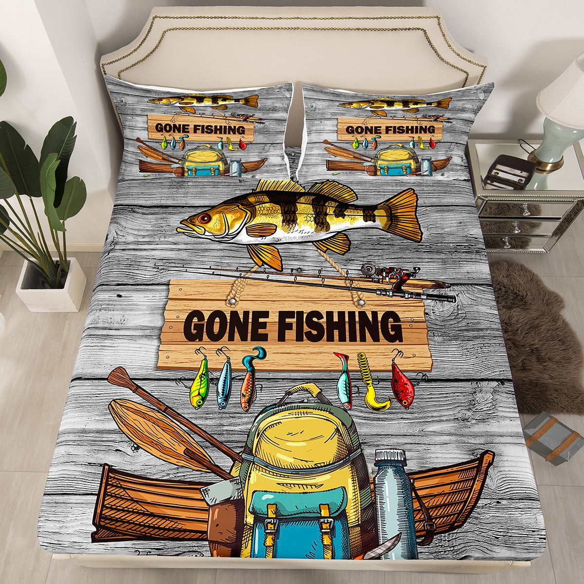 Erosebridal Vintage Paddle Fitted Sheet Set Twin,Lodge Cabin Bedding ...