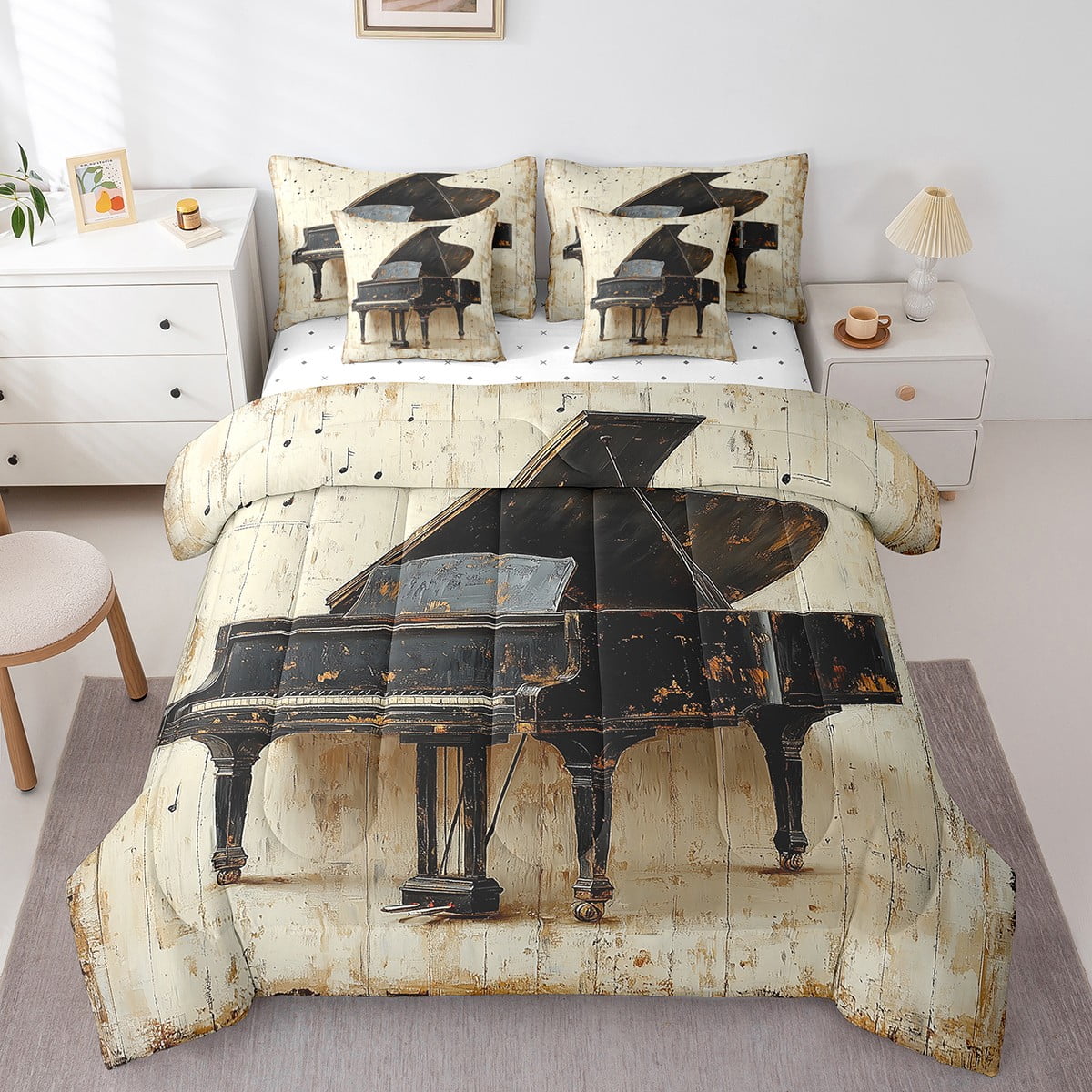 Erosebridal Vintage Piano Bed in a Bag Twin size, Retro Music Comforter ...